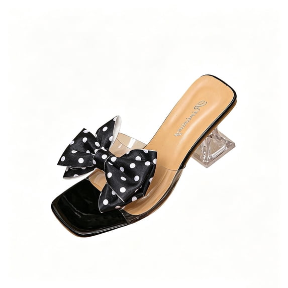 Byworldtasic Womens Polka Dot Bow Mule Sandals Square Toe Slip On ...