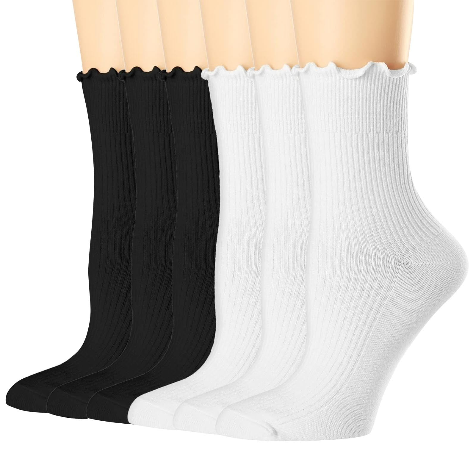 Byworldtasic Womens Socks Ruffle Turn-Cuff Casual Crew Socks Breathable Cool Knit Cotton Lettuce ...