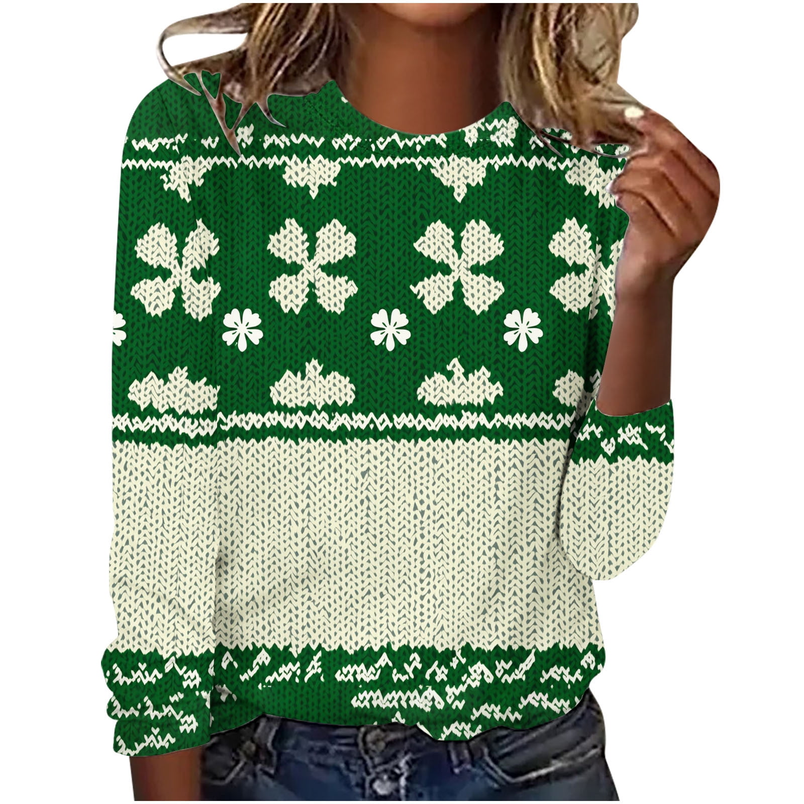 Byworldtasic Womens St. Patrick's Clover Print Irish Pullover Long ...