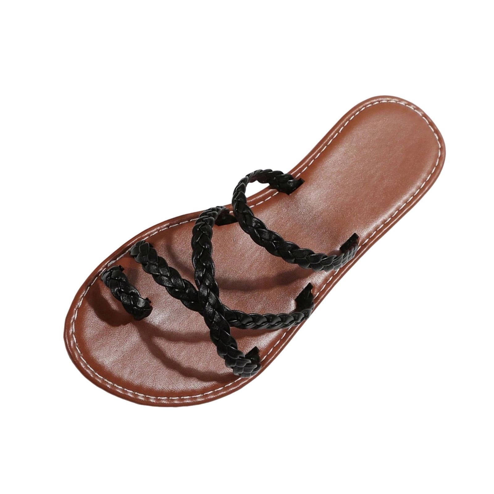 Byworldtasic Womens Strappy Leather Flats Sandal Cute Braided Dressy ...