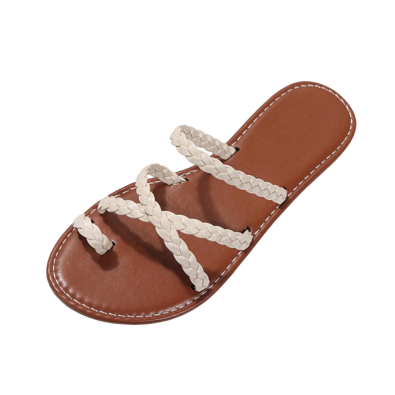 Byworldtasic Womens Strappy Leather Flats Sandal Cute Braided Dressy ...