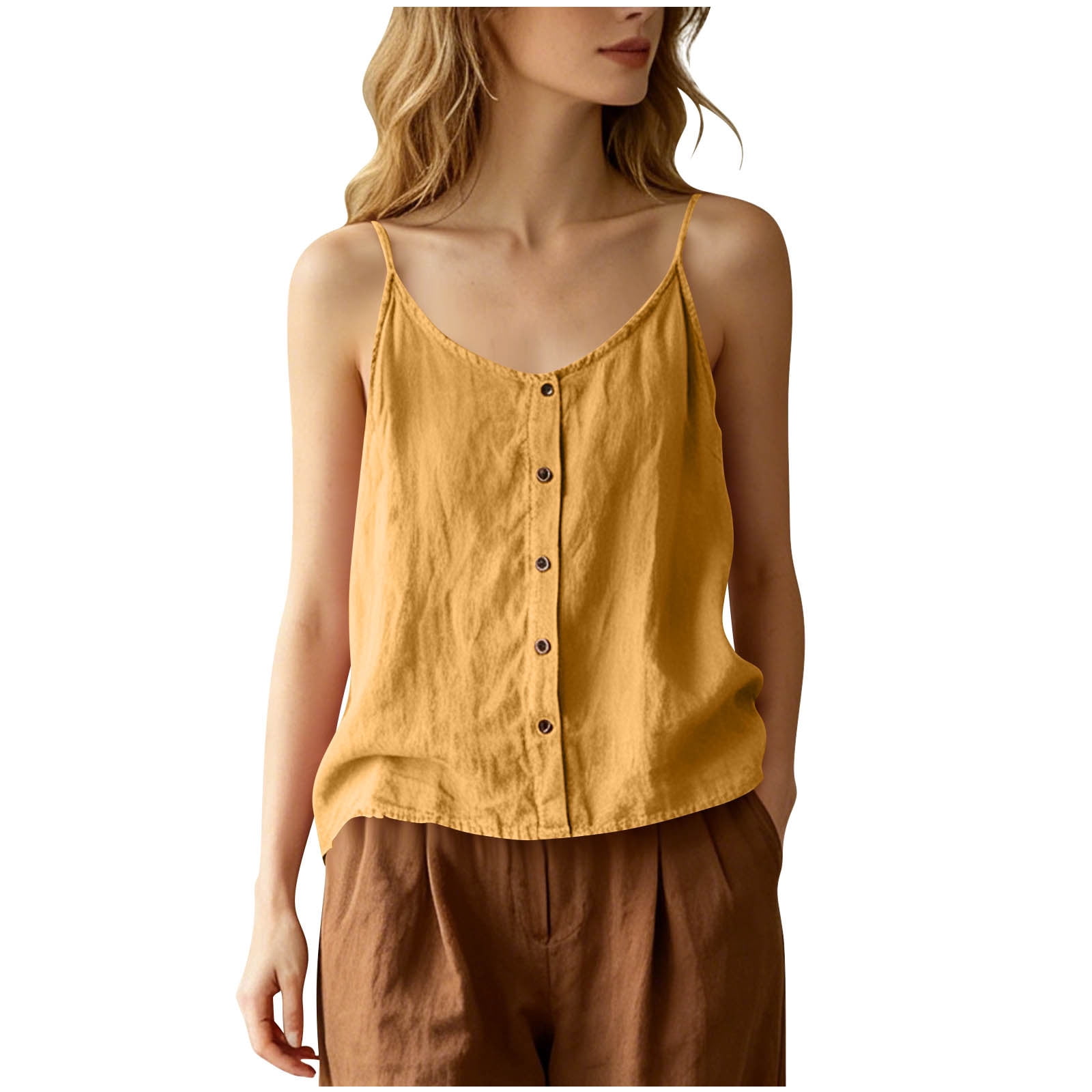 Byworldtasic Womens Tank Top Camisole Spaghetti Strap Button Front ...