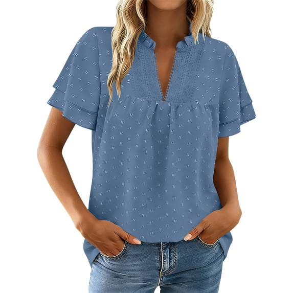 Byworldtasic Womens Tops Butterfly Sleeve V Neck Blouses Dressy Casual ...