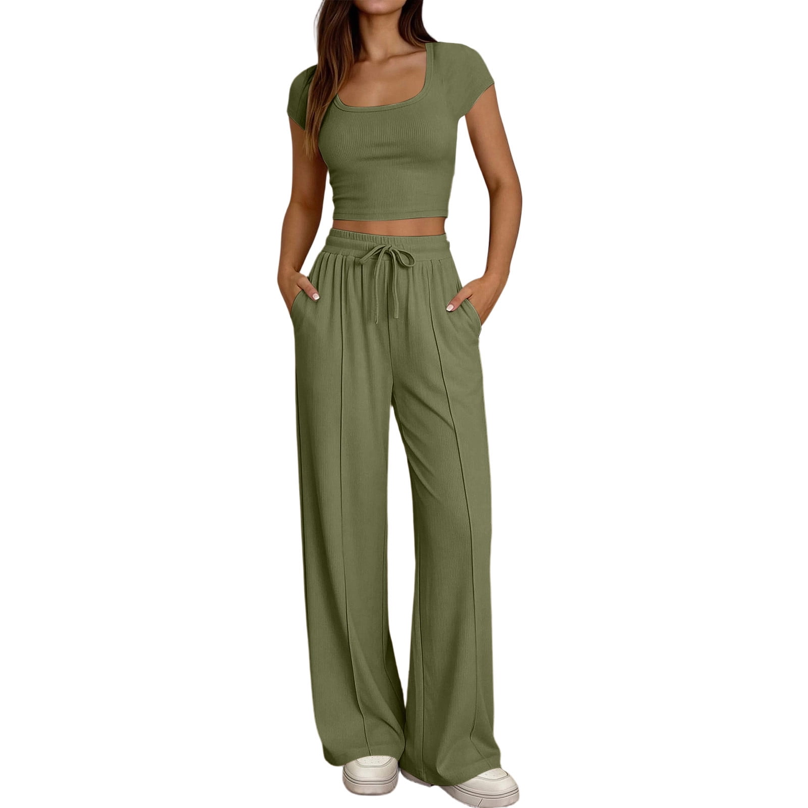 Byworldtasic Womens Two Piece Lounge Sets Fitted Short-Sleeve Top and ...