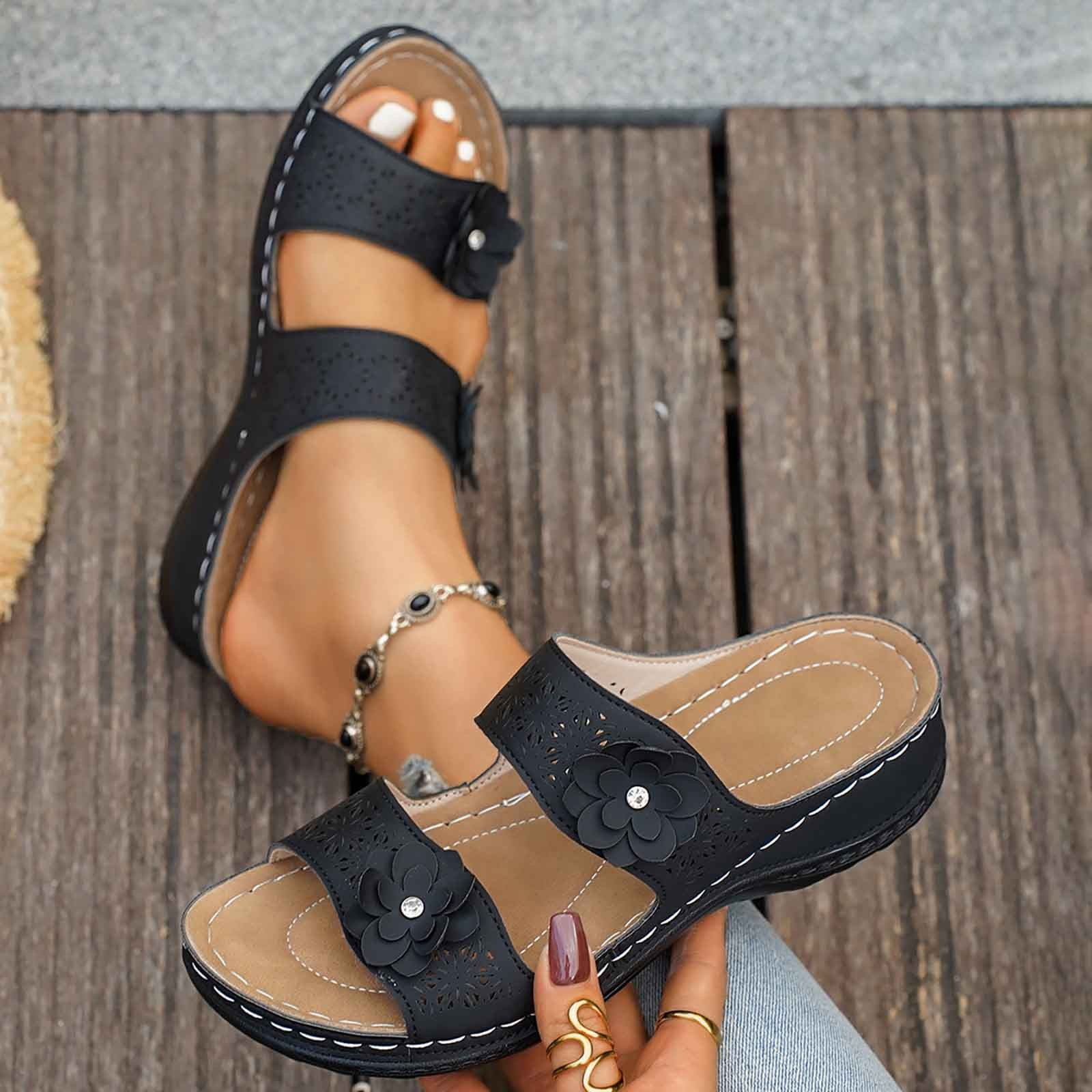 Byworldtasic Womens Wedge Sandals Dressy Slip On Comfortable Summer ...