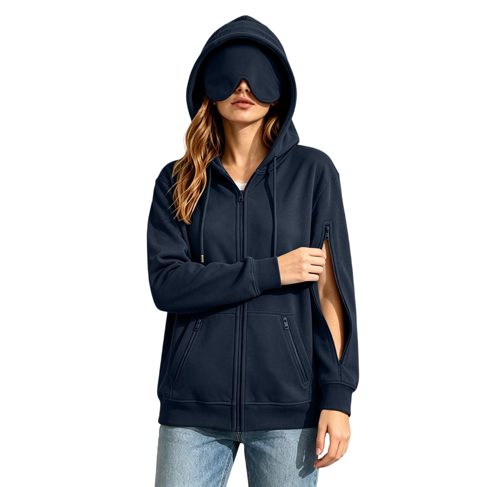 Byworldtasic Zip Up Hoodies with Eye Mask Multi Pockets Unisex ...