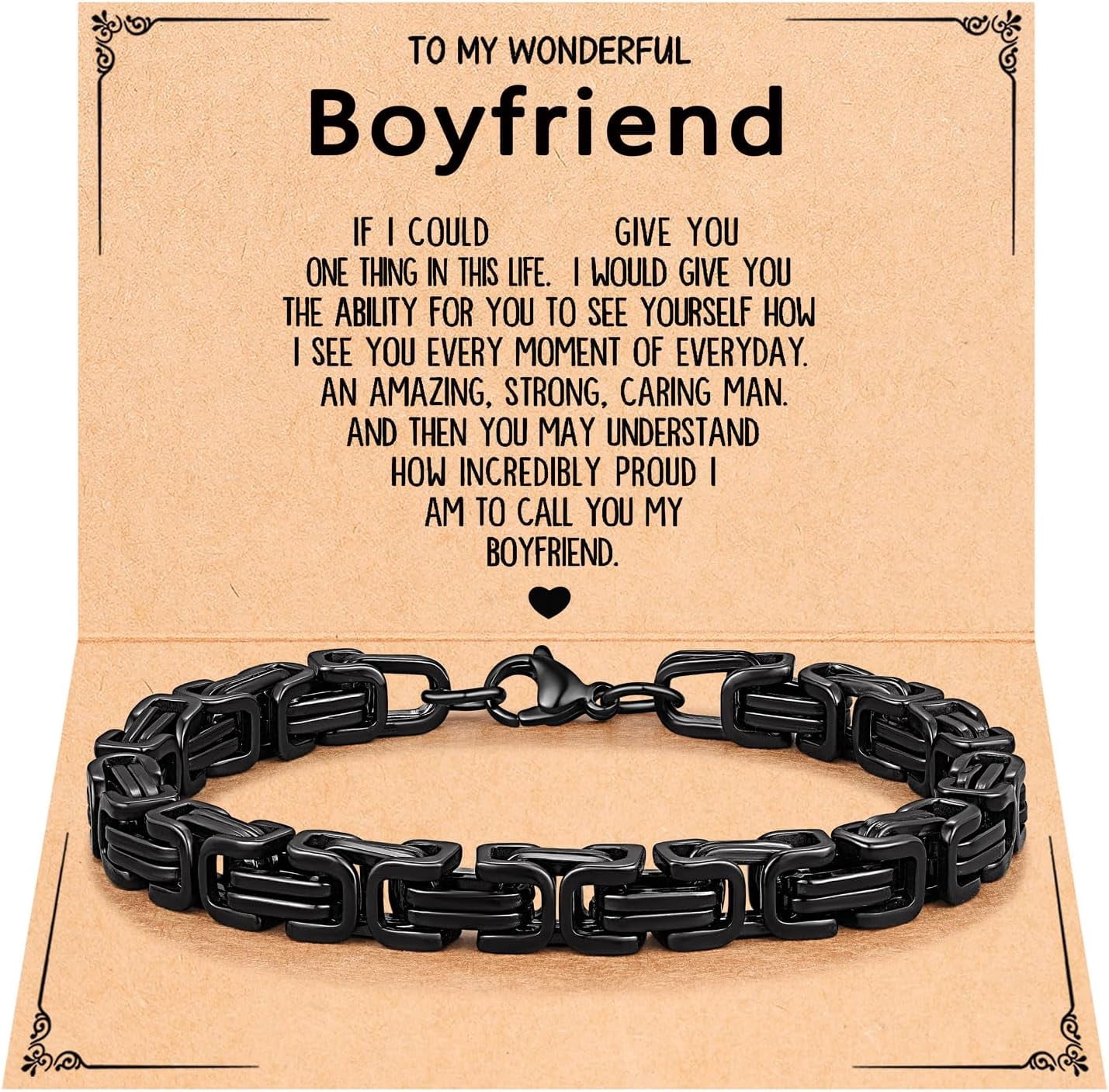 Byzantine Link Chain Stainless Steel Bracelet for Men, Birthday ...