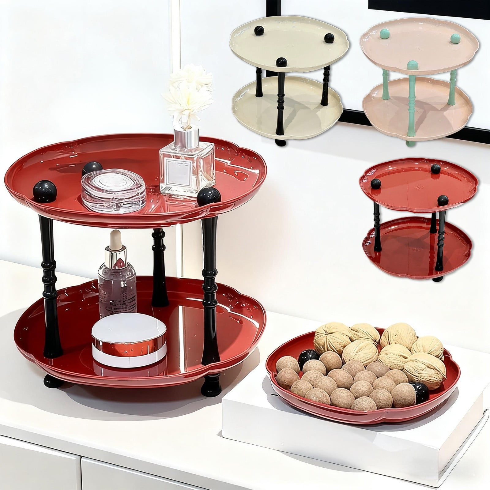 Bzdzmqm under $5 3Pcs Double Round Fruit Plate, Double Layer Round ...