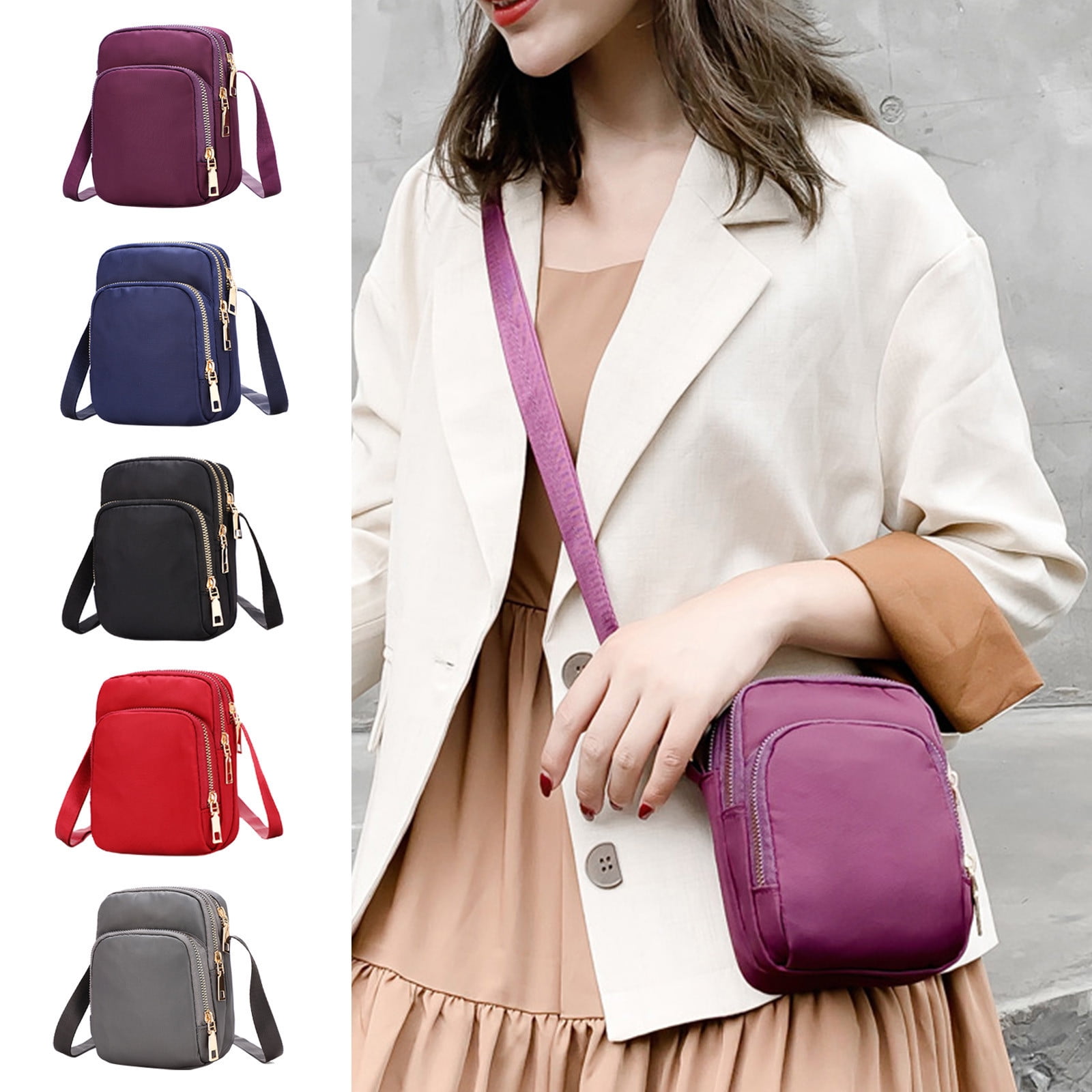 Bzdzmqm 5Pcs Women Nylon Body Bag, Mini Purse 3 Layer Zipper Shoulder ...