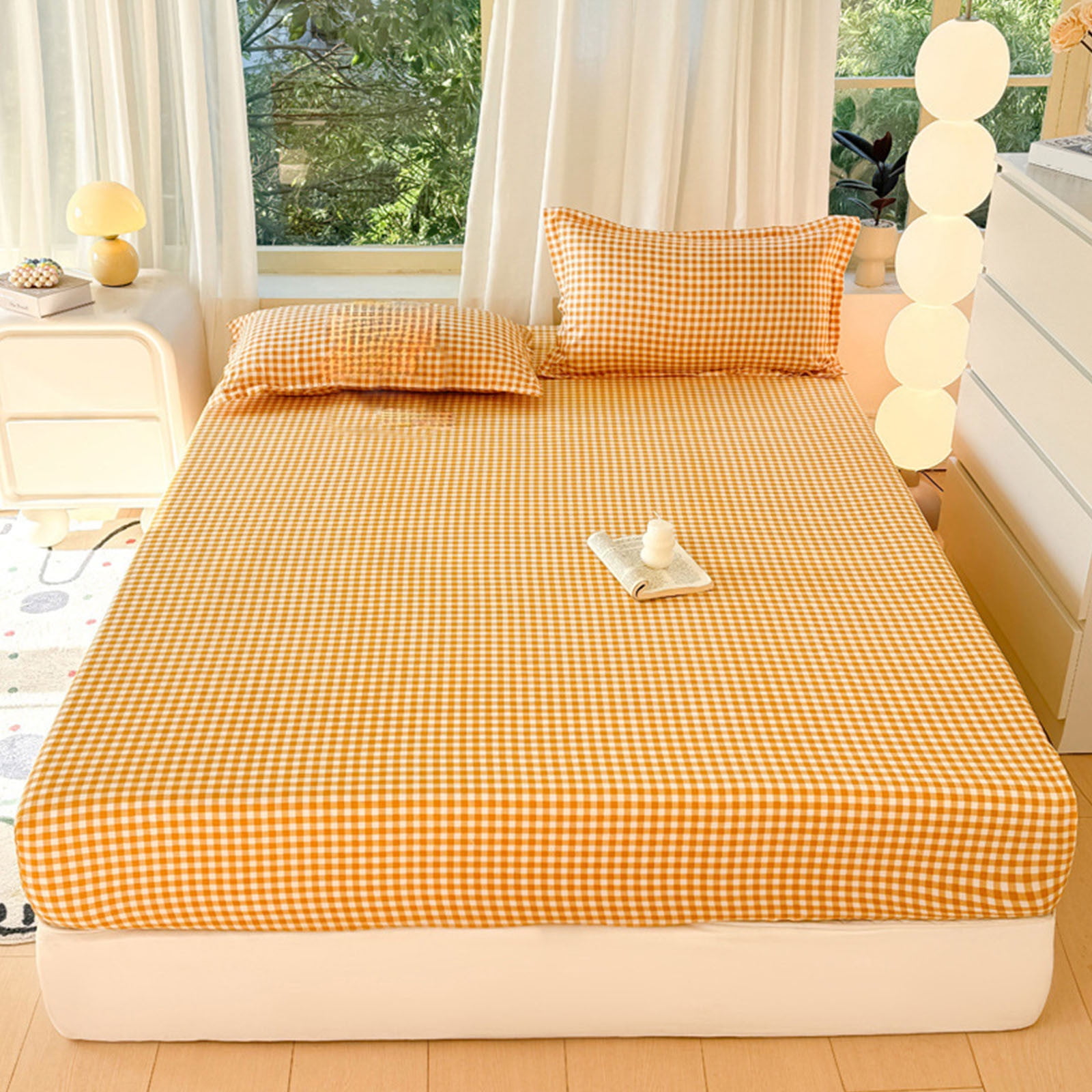 Bzdzmqm Light Blue Checkered Fitted Sheet 150x200cm, Polyester Bed ...