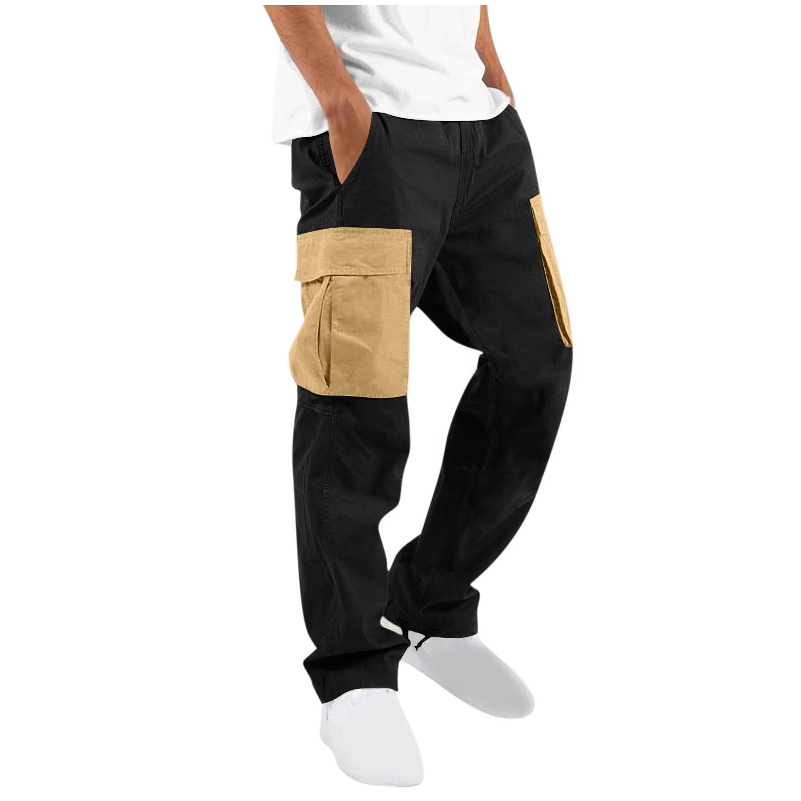 Bzhegqhd Cargo Pants for Men Two Tone Color Block Pants Drawstring ...
