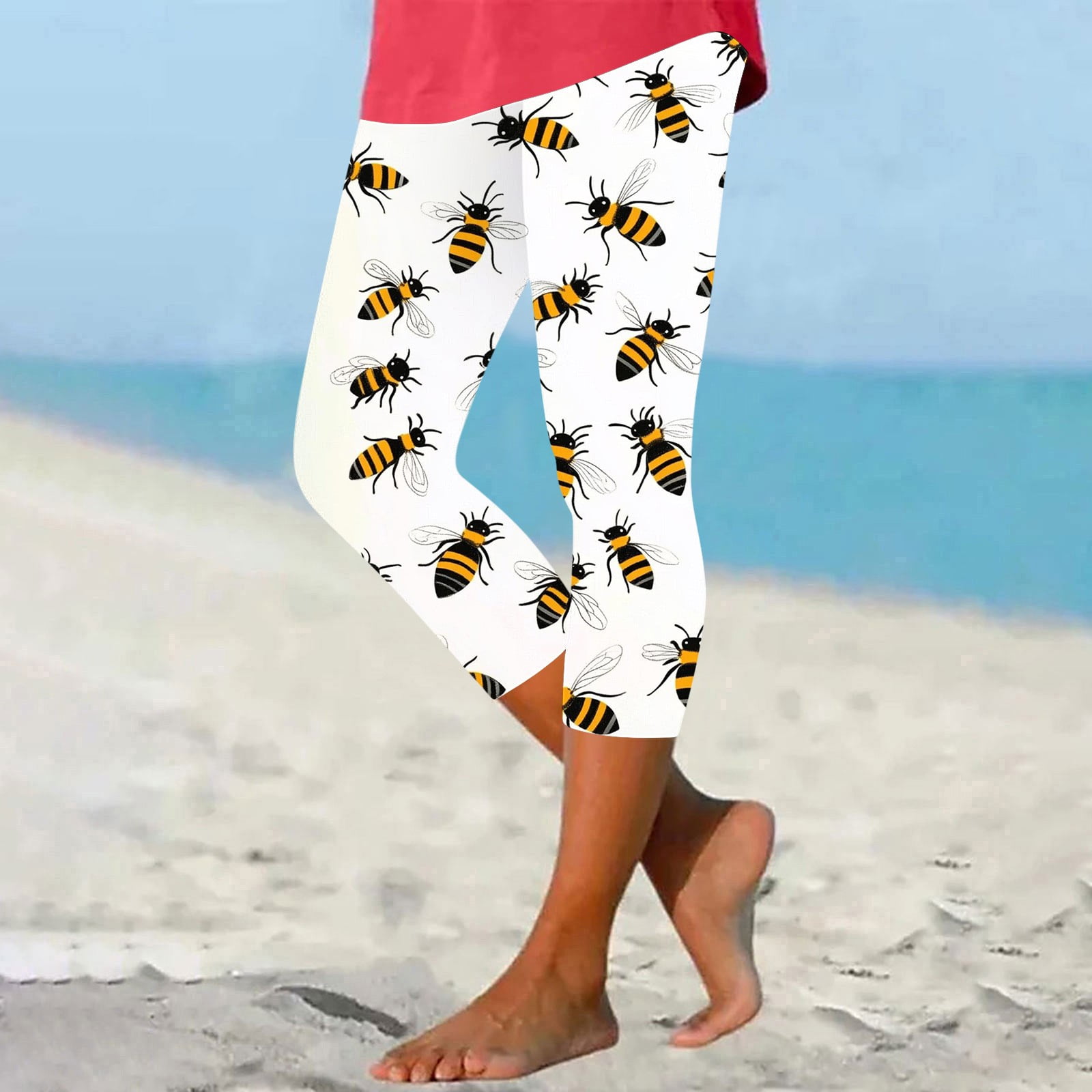 Bzhegqhd Ladies' Bee Day Printed Leggings Yoga Casual Cropped Pants ...