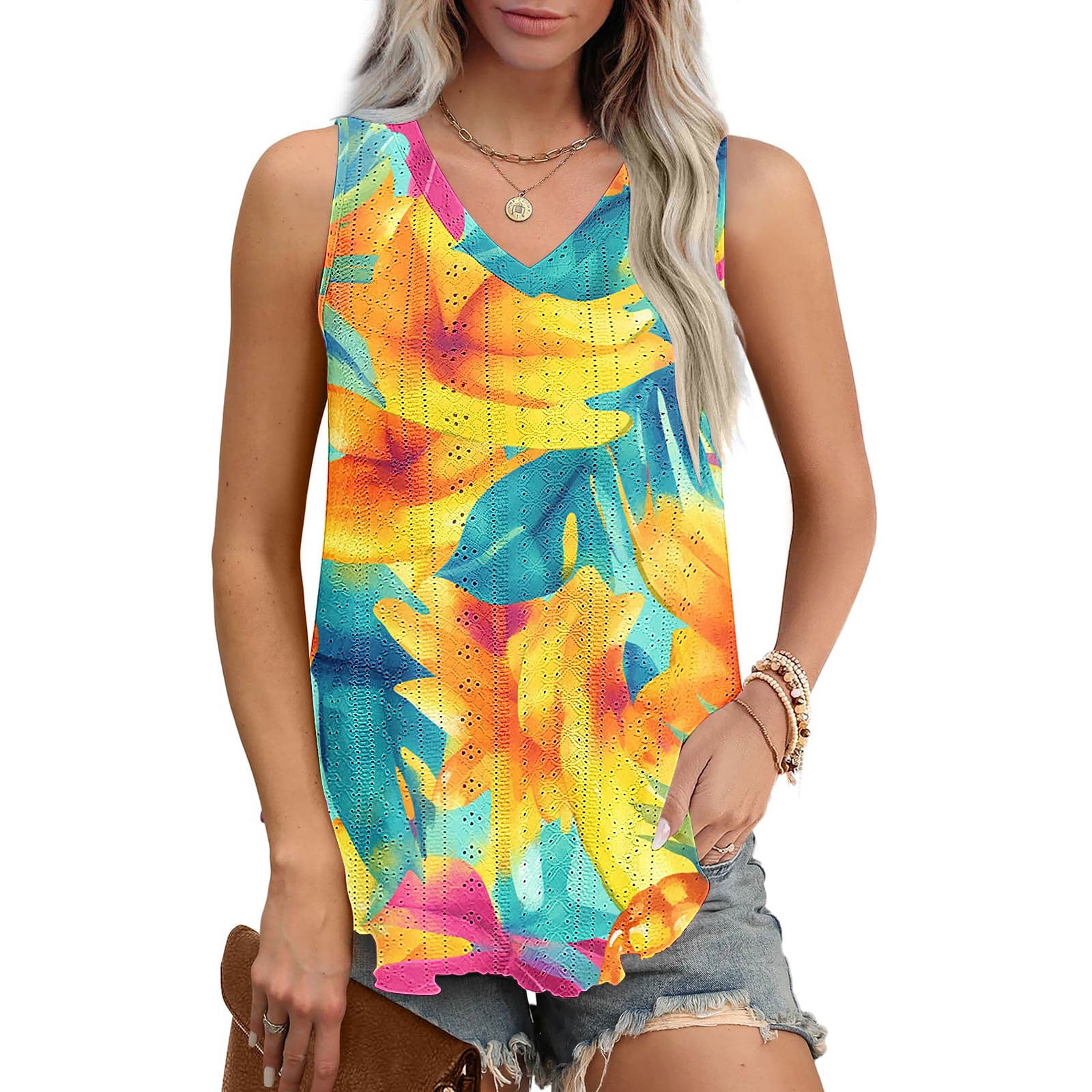 Bzhegqhd Ladies' Casual and Fashionable Printed Round Neck Sleeveless ...