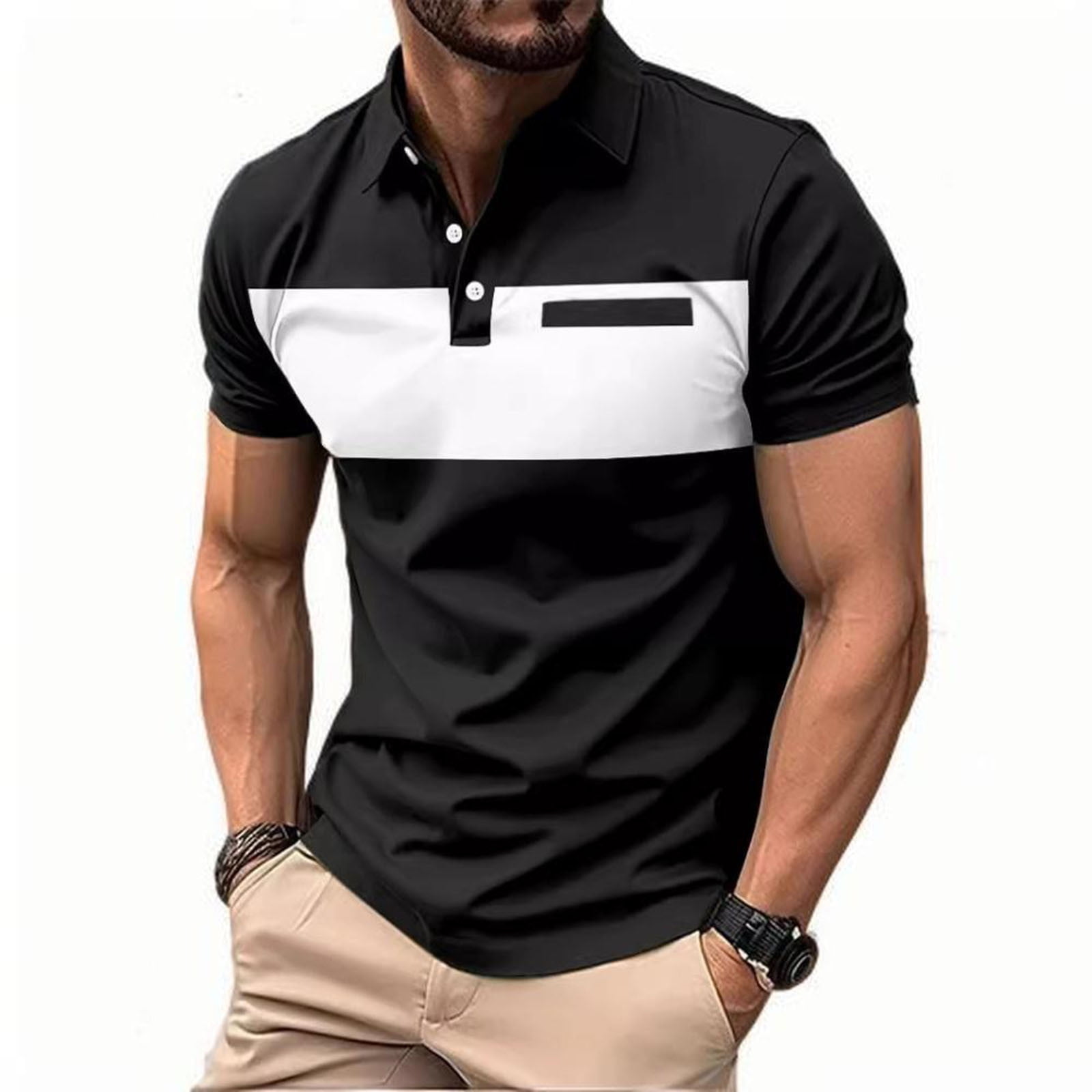 Bzhegqhd Man Color Match Lapel Short Sleeve Pol Shirt Fallow Color ...