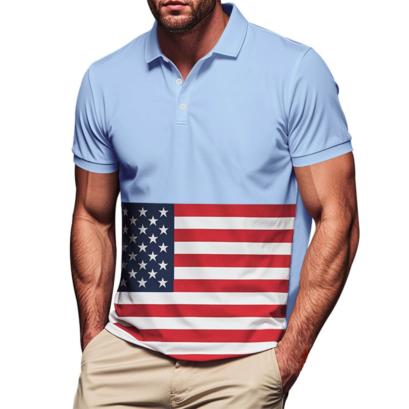 Bzhegqhd Man Leisure Pocket Button Color Blocking Flip Collar Versatile ...