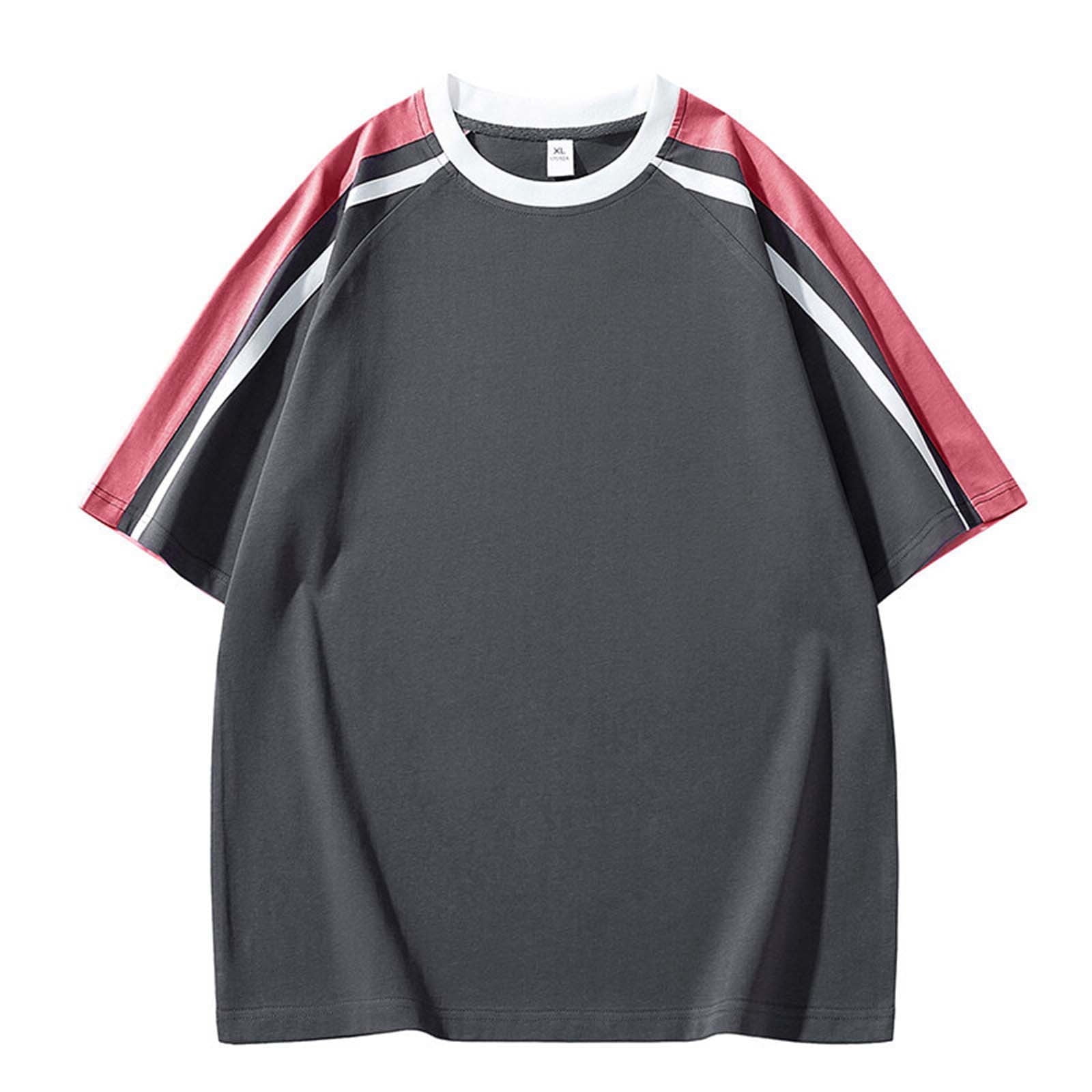 Bzhegqhd Man Round Neck Loose Color Contrast Webbing Short Sleeve T ...