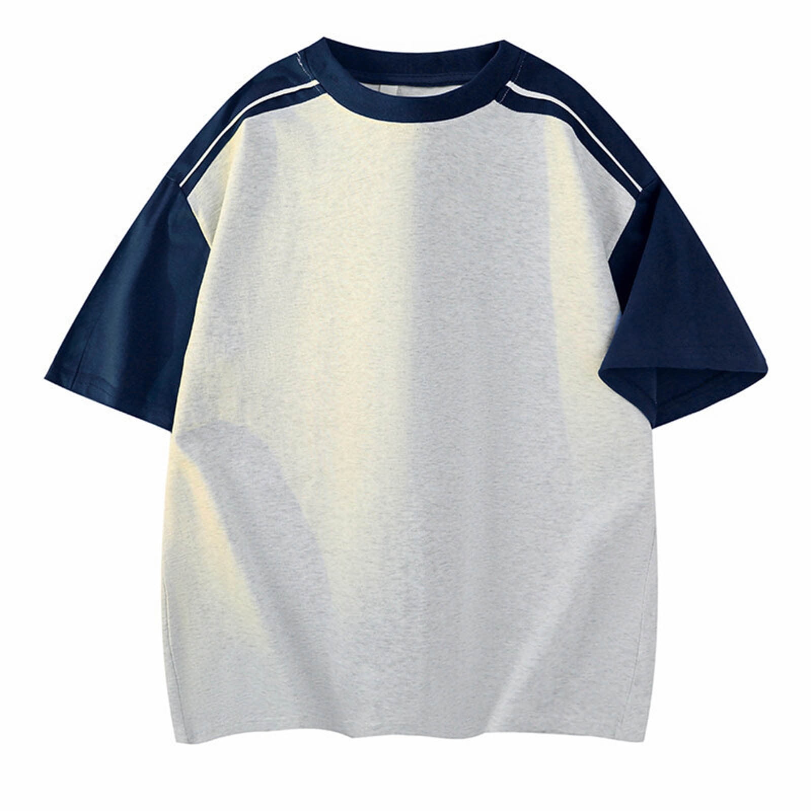 Bzhegqhd Man Round Neck Loose Color Contrast Webbing Short Sleeve T ...