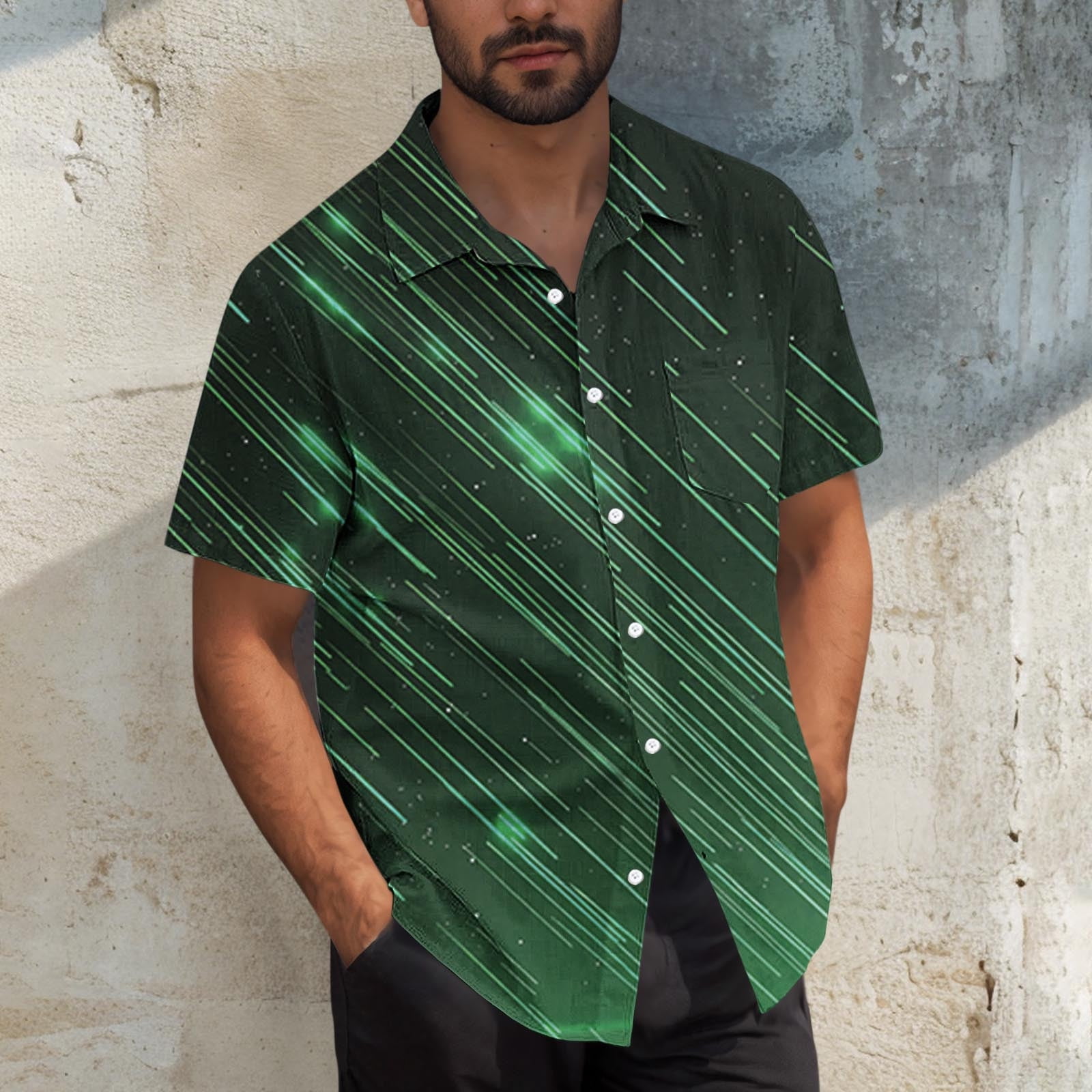 Bzhegqhd Men Casual Fashion Turndown Collar Printing Short Sleeve ...