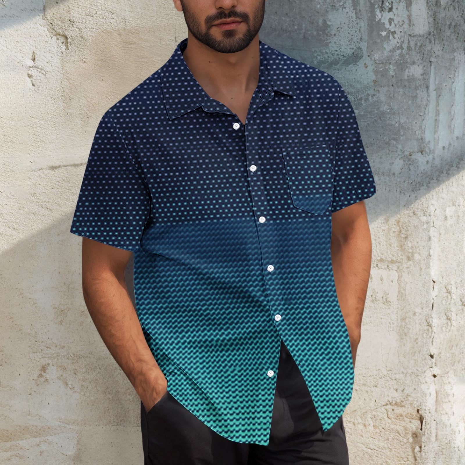 Bzhegqhd Men Casual Fashion Turndown Collar Printing Short Sleeve ...