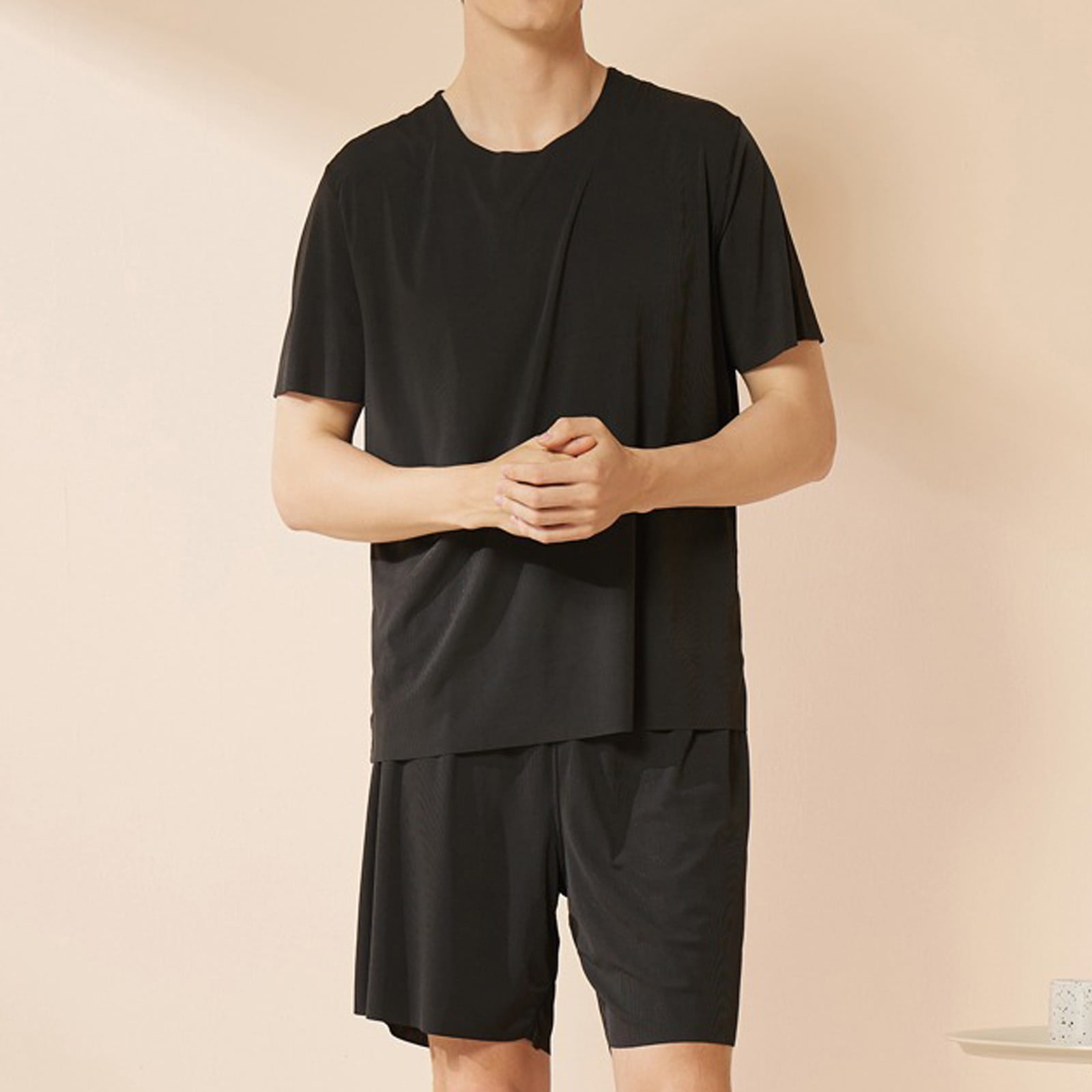 Bzhegqhd Men Fashion Casual Solid Short Sleeve Round-Neck Shorts Top ...