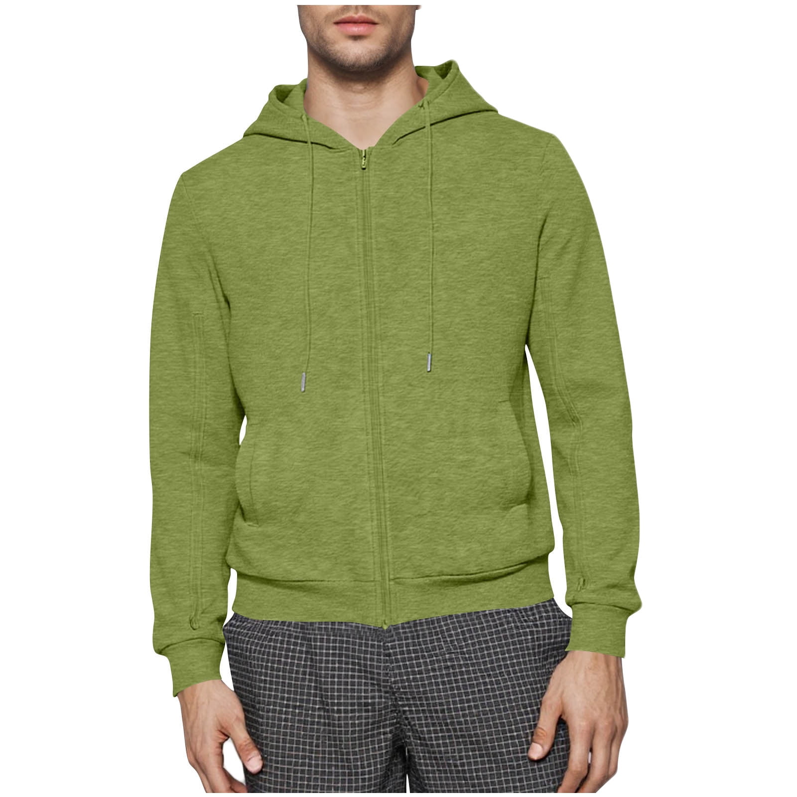 Bzhegqhd Men's Hooded Solid Color Zip Up Cardigan Jacket with Zipper ...