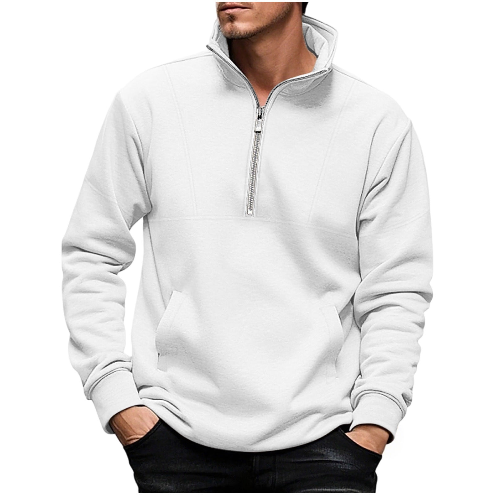Bzhegqhd Men's Hoodies Stand Collar Pullover Quarter Zip Long Sleeve ...