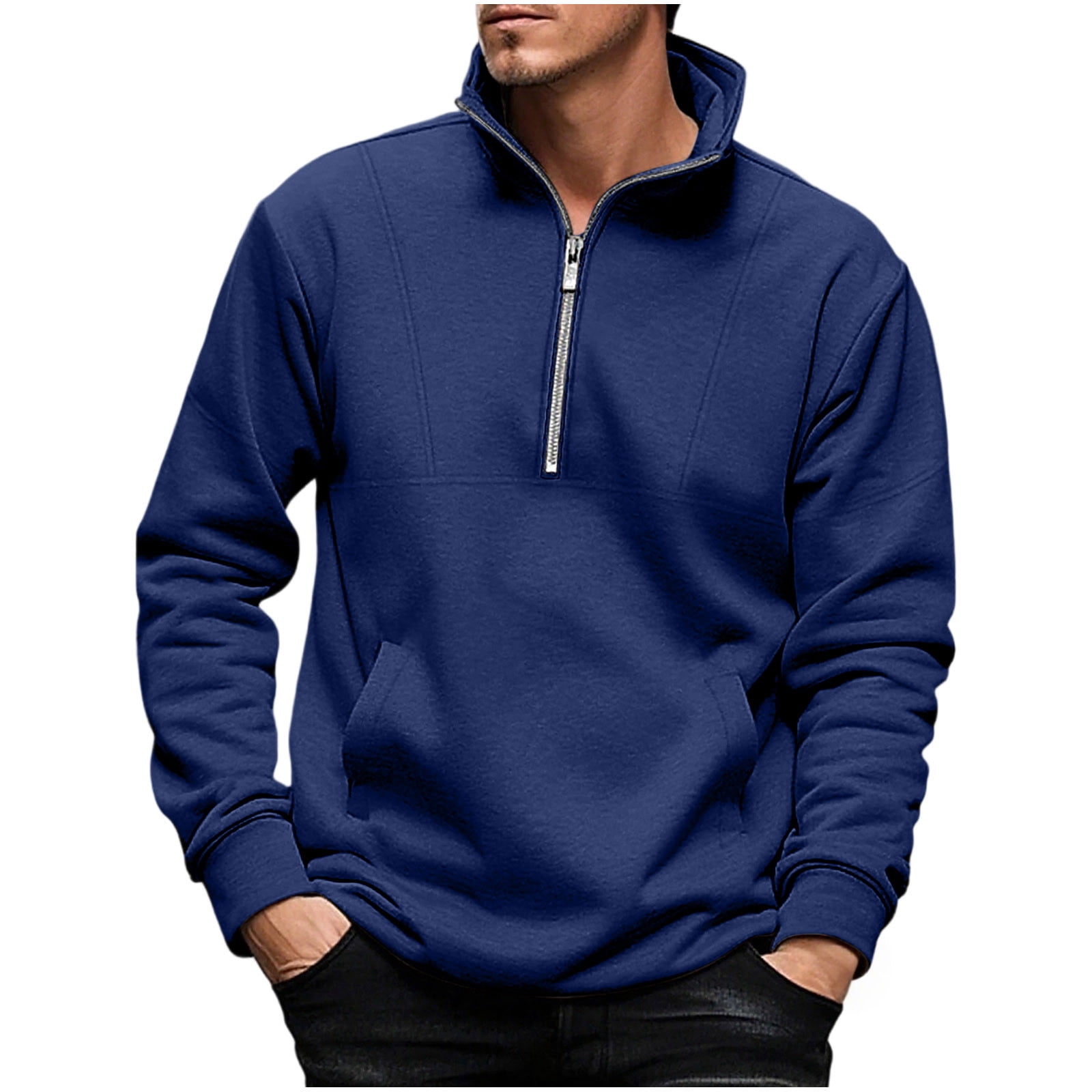 Bzhegqhd Men's Hoodies Stand Collar Pullover Quarter Zip Long Sleeve ...
