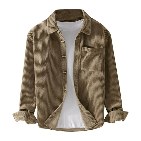 Bzhegqhd Men's Jacket Corduroy Button Down Shirts Solid Color Casual ...