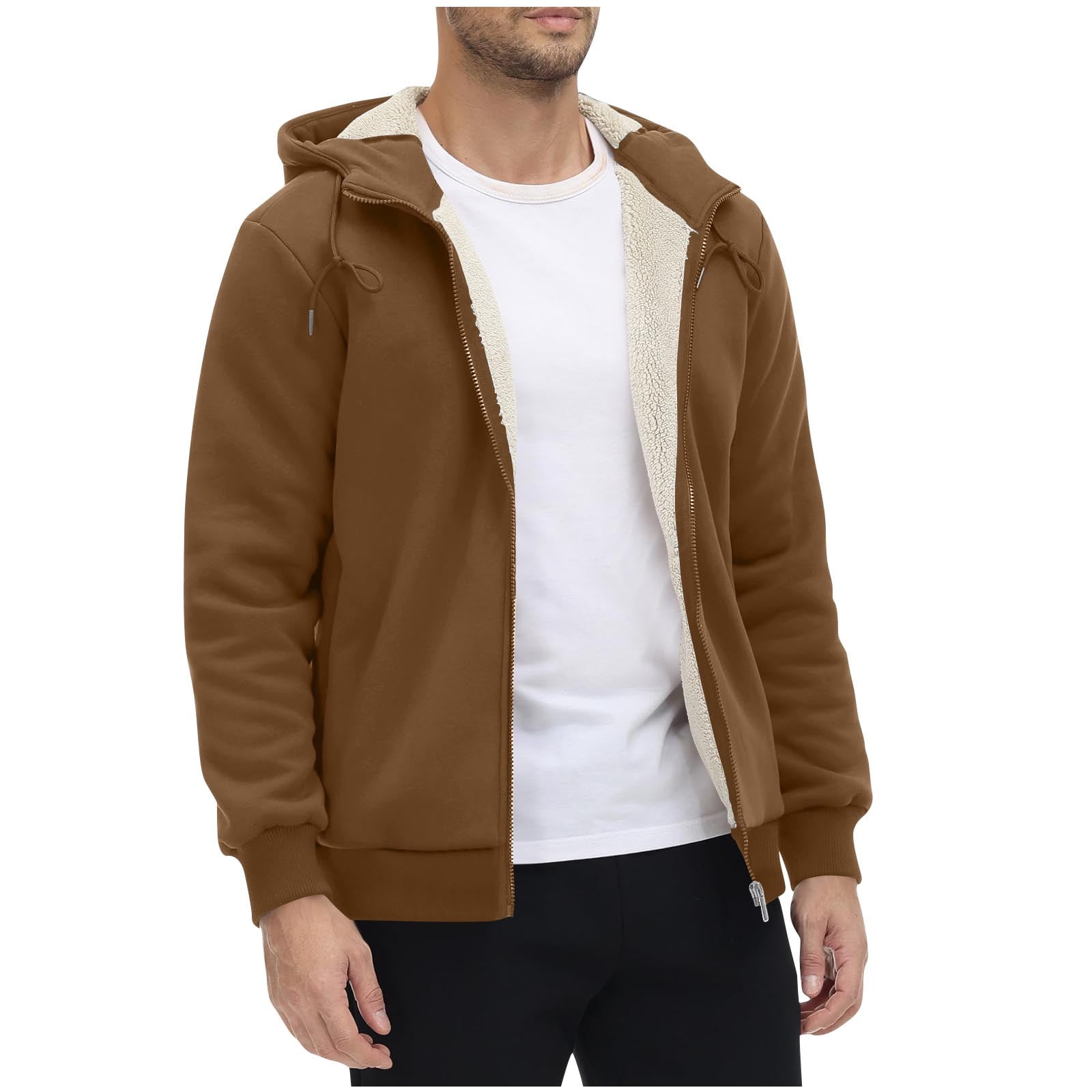 Bzhegqhd Men's Jacket Solid Color Zip Up Fleece Lined Long Sleeve ...