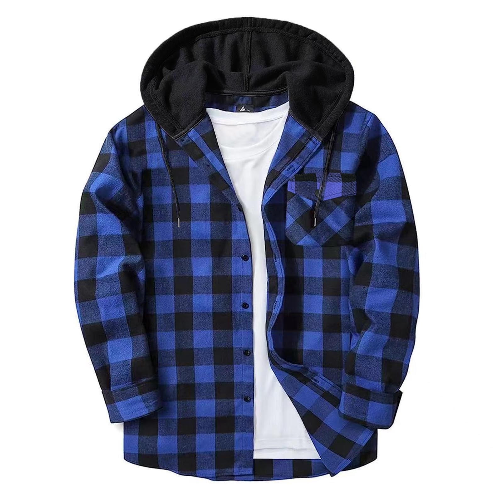 Bzhegqhd Men's Shirts Plaid Flannel Long Sleeve Hooded Button Down ...