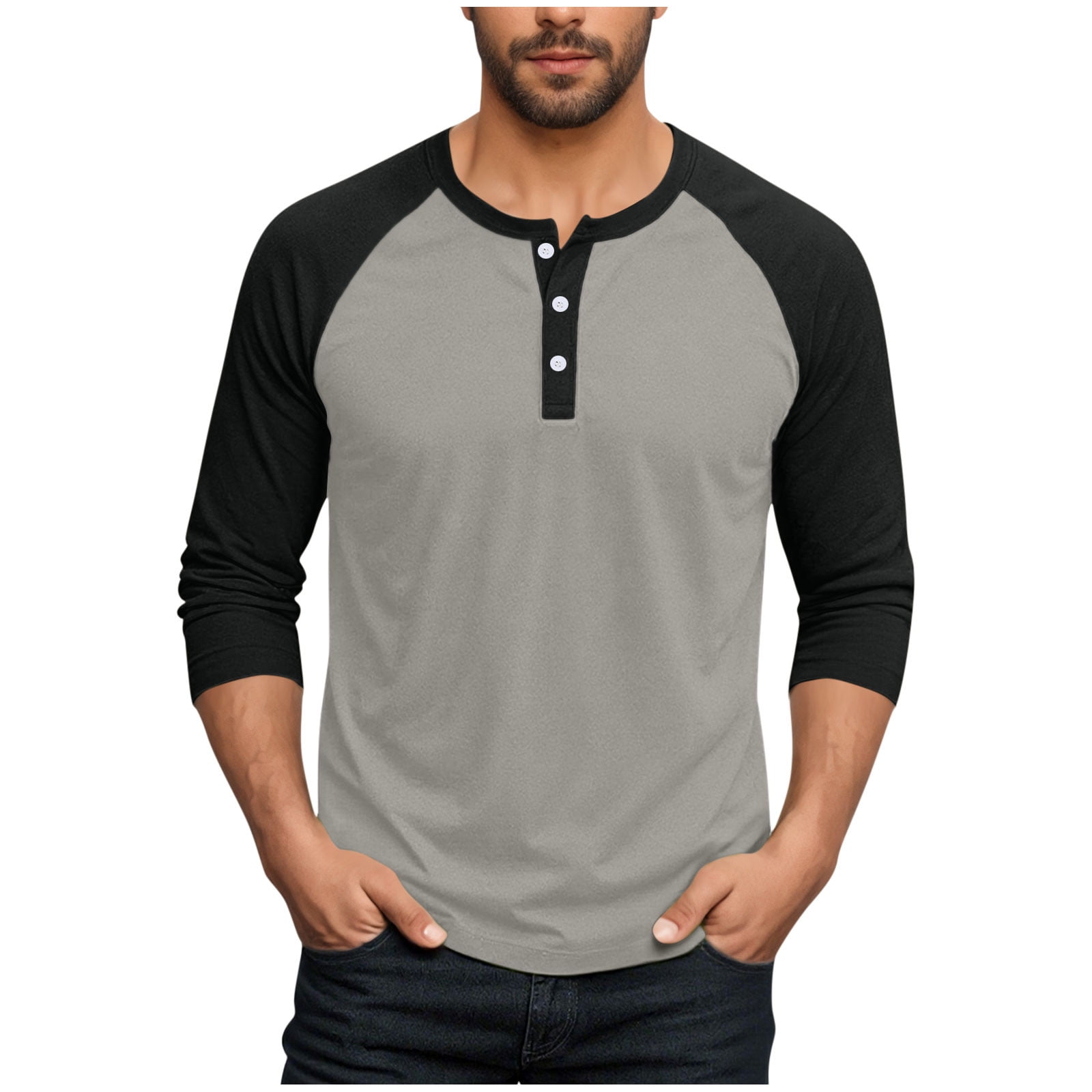 Bzhegqhd Men's Tops Raglan Sleeve Color Block Sport Shirt Long Sleeve ...