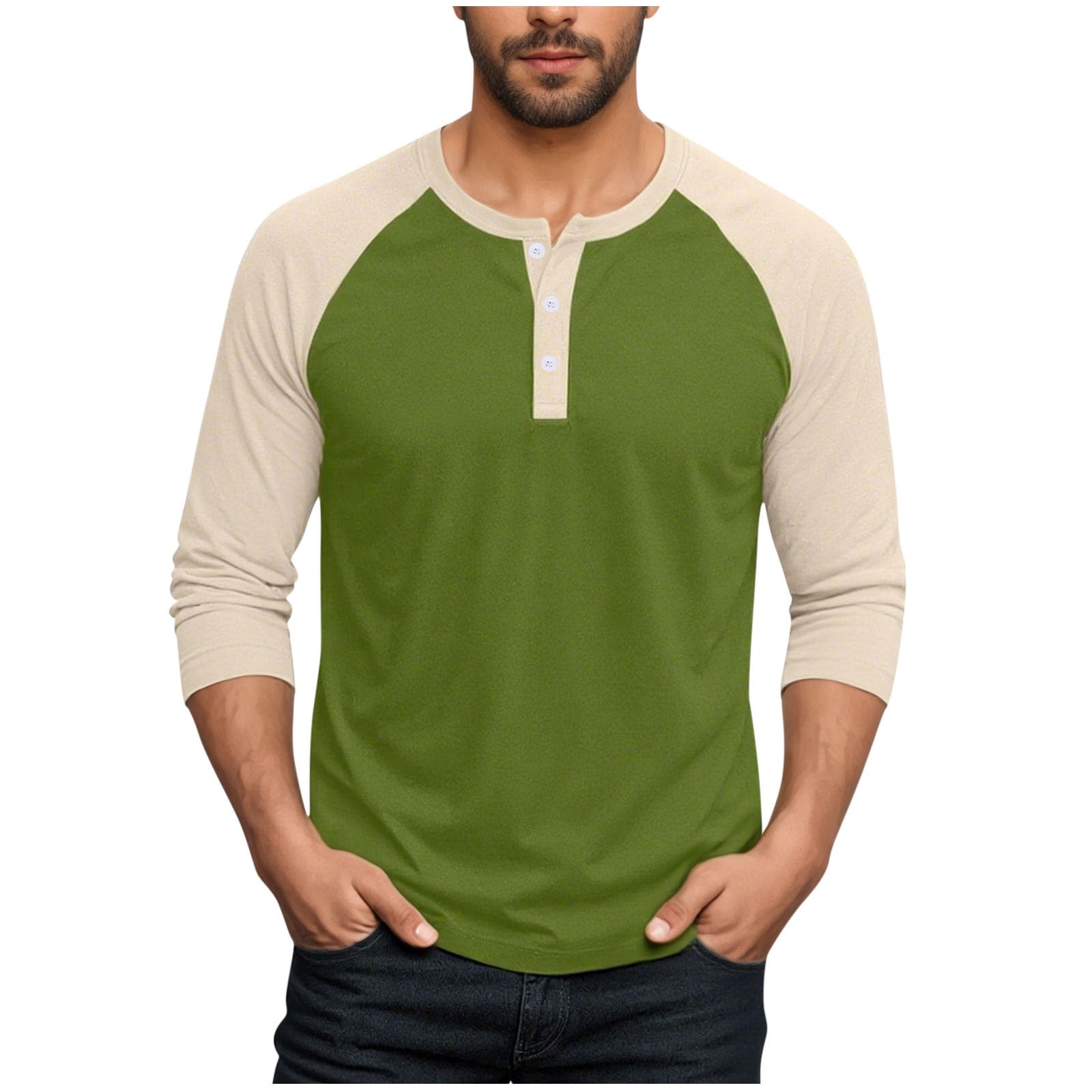 Bzhegqhd Men's Tops Raglan Sleeve Color Block Sport Shirt Long Sleeve ...
