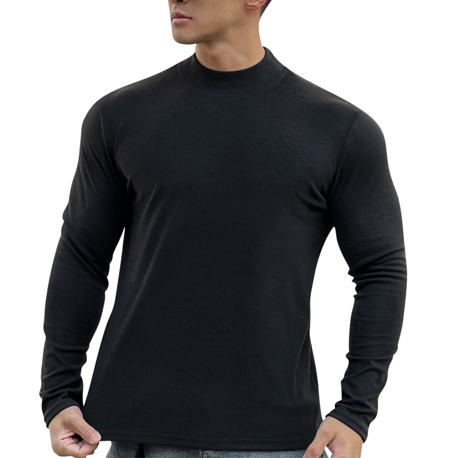Bzhegqhd Men's Tops Solid Color Slim Fit Semi High Neck Compression ...