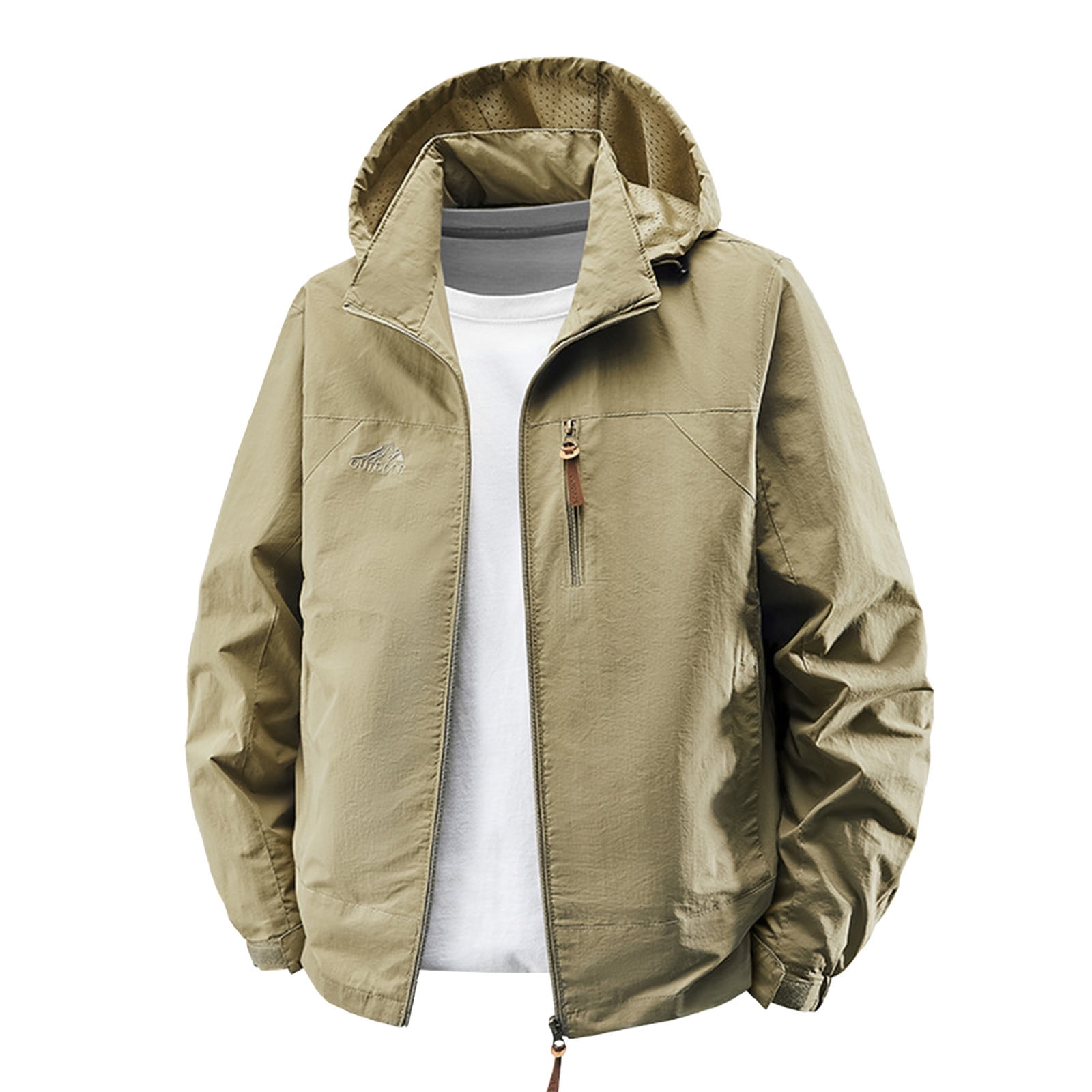 Bzhegqhd Men's Waterproof Detachable Hood Workwear Jacket Solid Color ...