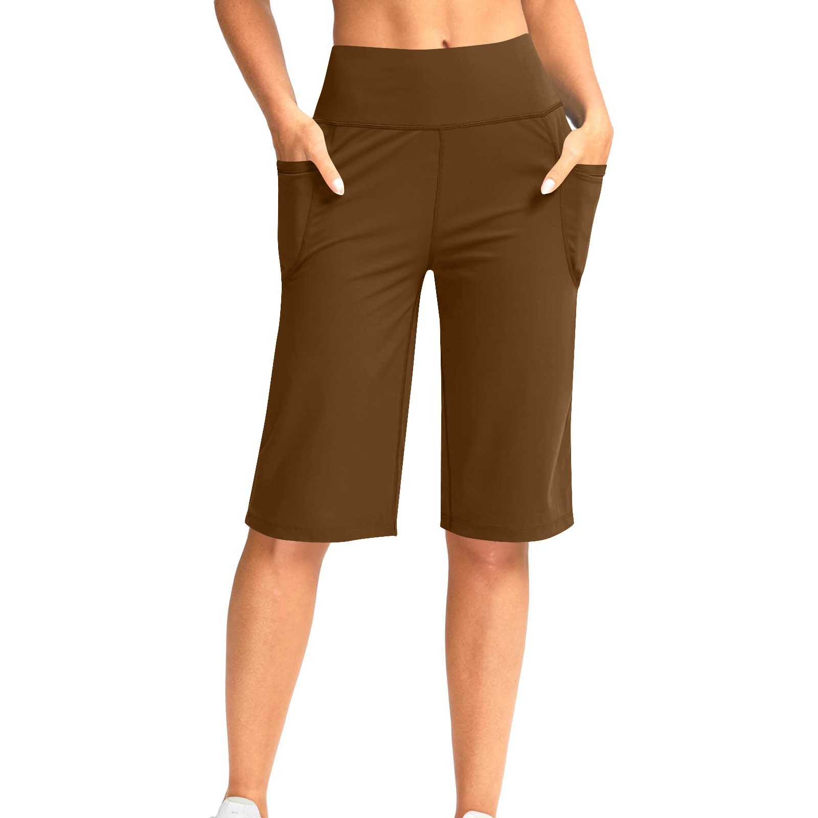 Bzhegqhd Solid Elastic Waist Pocket Half Shorts Pants Casual Stretchy ...