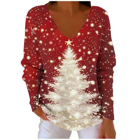 Bzhegqhd Women's Christmas Graphic Hooded Sweatshirts V-Neck Long ...