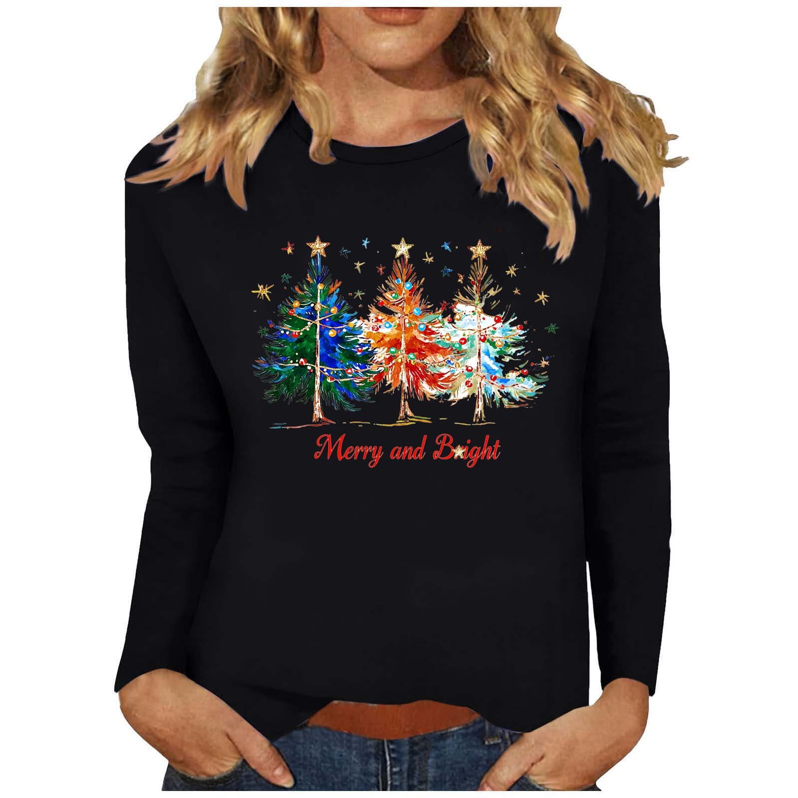 Bzhegqhd Women's Christmas Print Hoodies Long Sleeve V-Neck Pullover ...