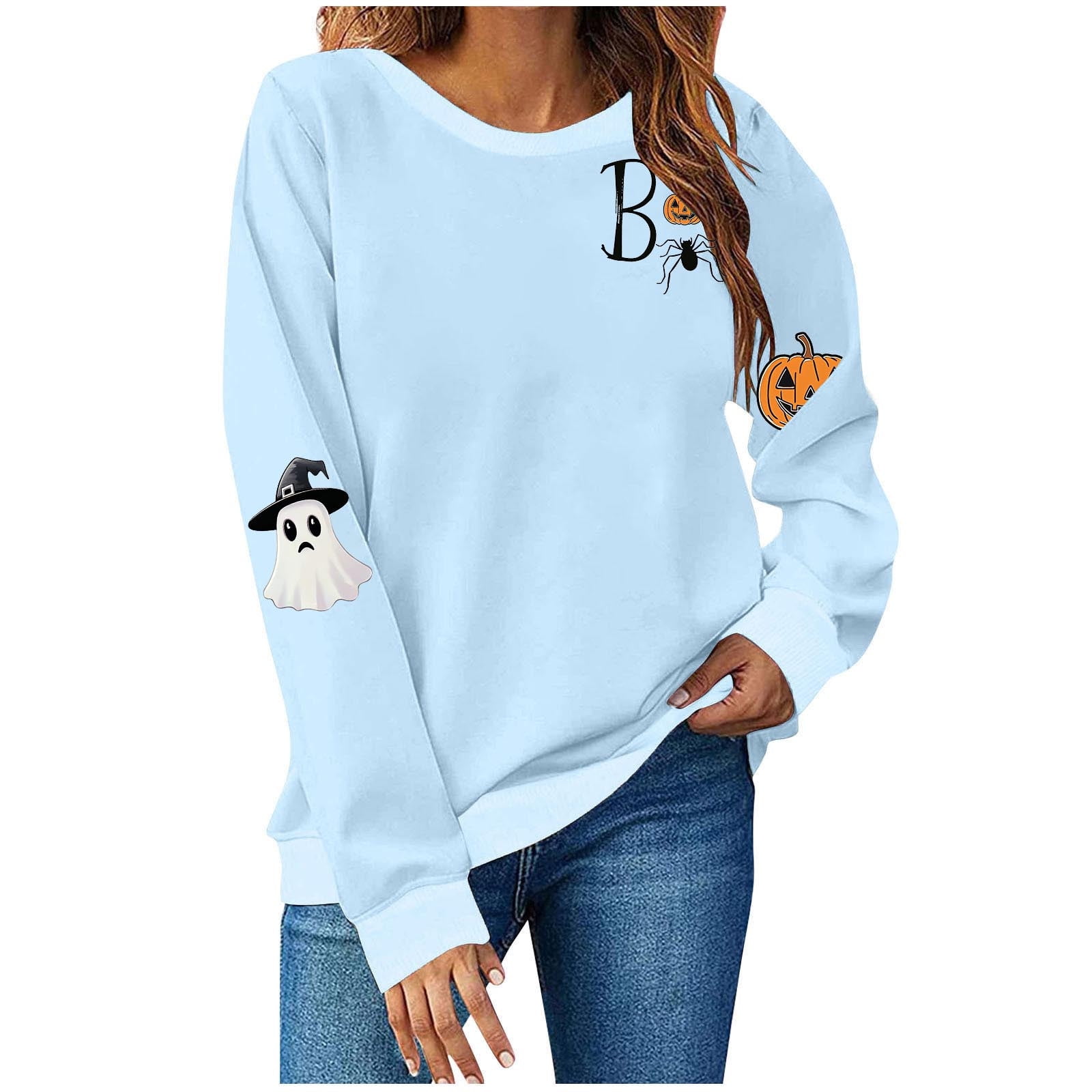 Bzhegqhd Women's Halloween Sweatshirts Graphic Print Long Sleeve ...