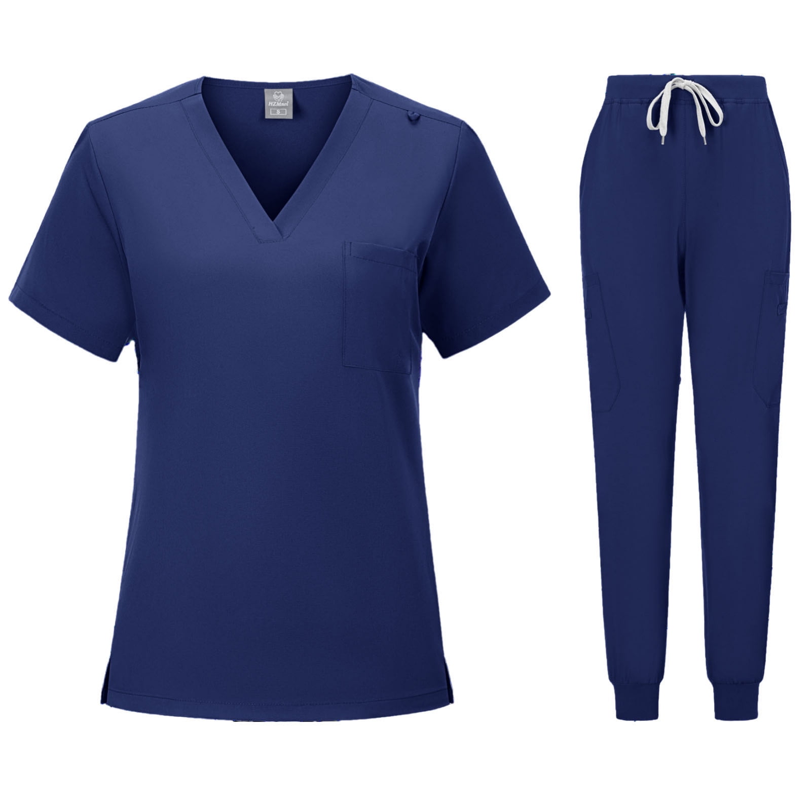 Bzhegqhd Women's Medical Scrub Set V-Neck Short Sleeve Top with Side ...
