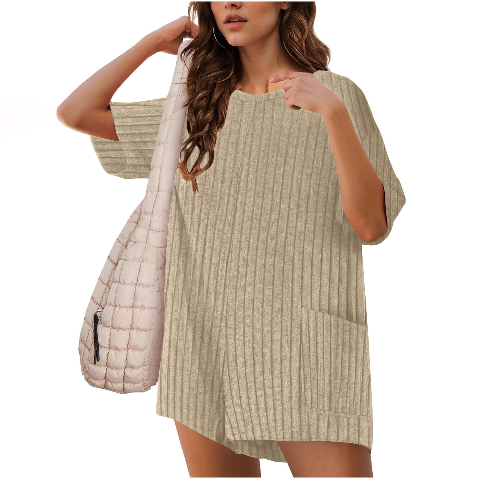 Bzhegqhd Women's Solid Oversized Athletic Tee Romper Back V Neck Half ...