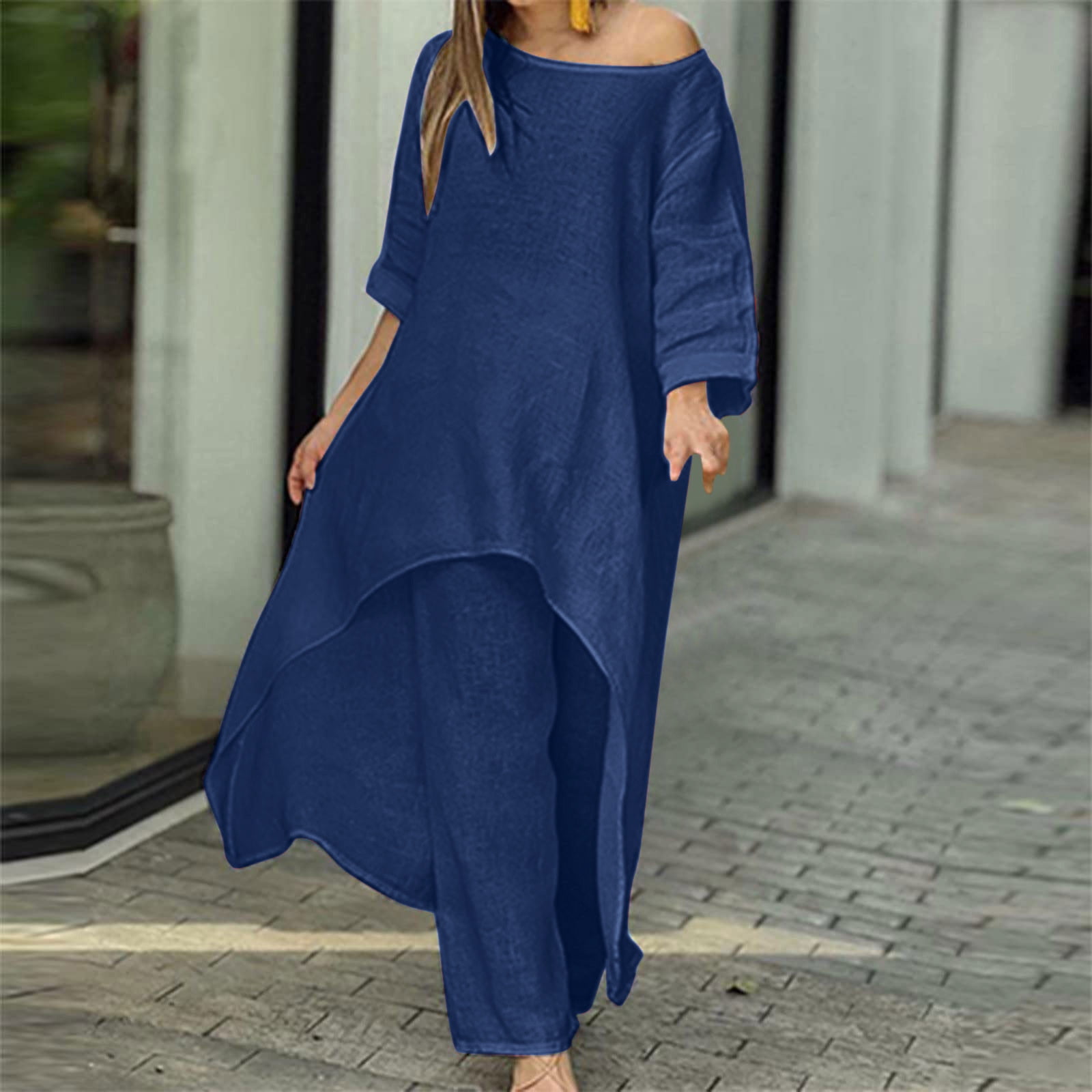 Bzhegqhd Women's Summer Loose 2 Piece Matching Sets Outfits Round Neck ...