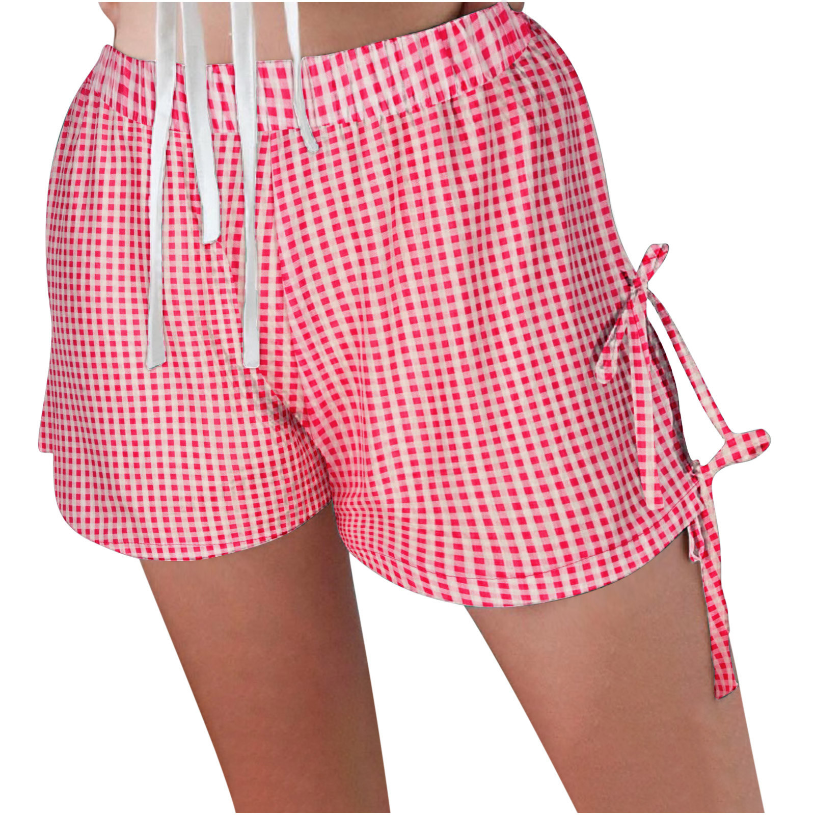 Bzhegqhd Women's Summer Plaid High-waisted Casual Shorts Casual Wide ...