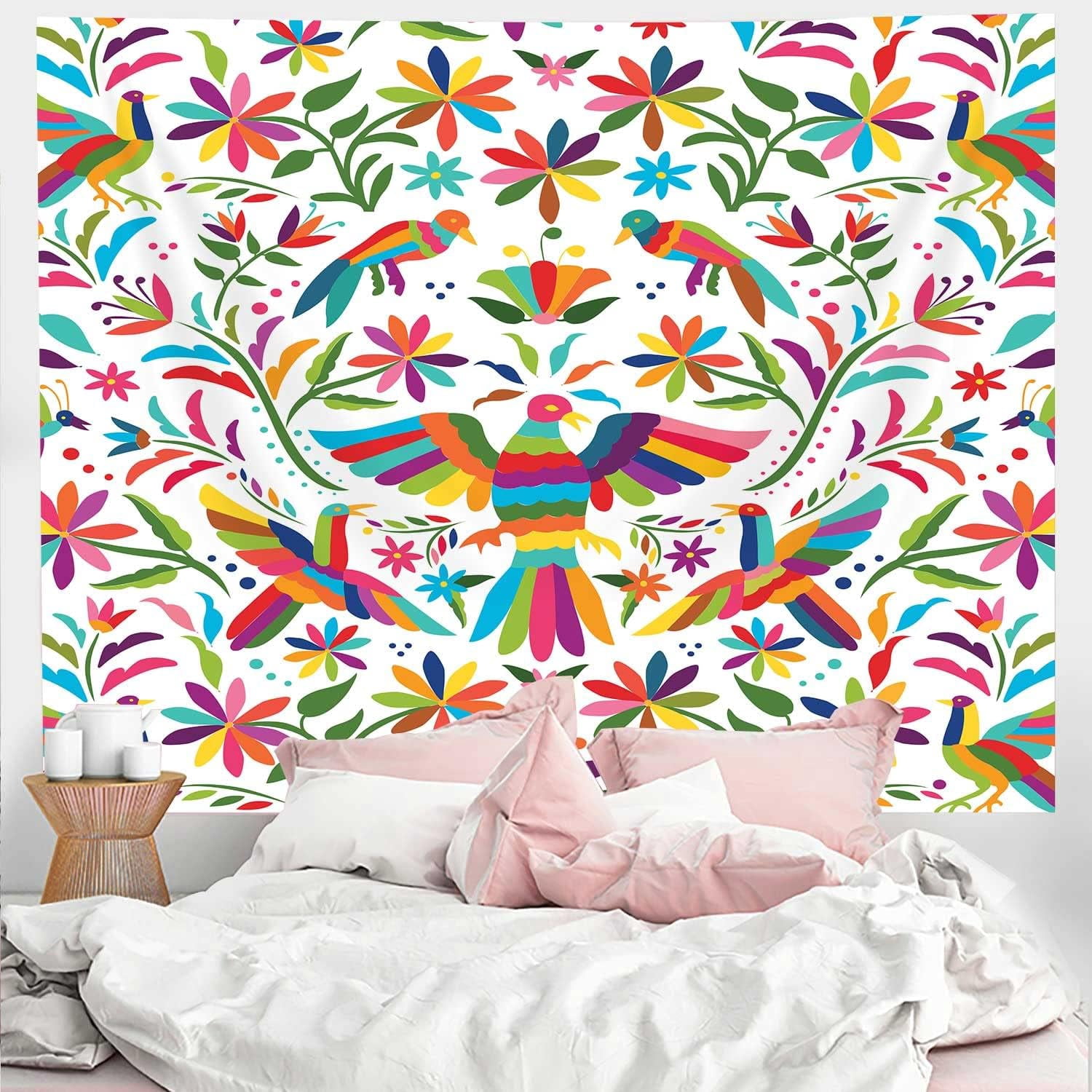 Bzhilja Mexican Tapestry, Traditional Mexican Bluebird Otomi Style ...