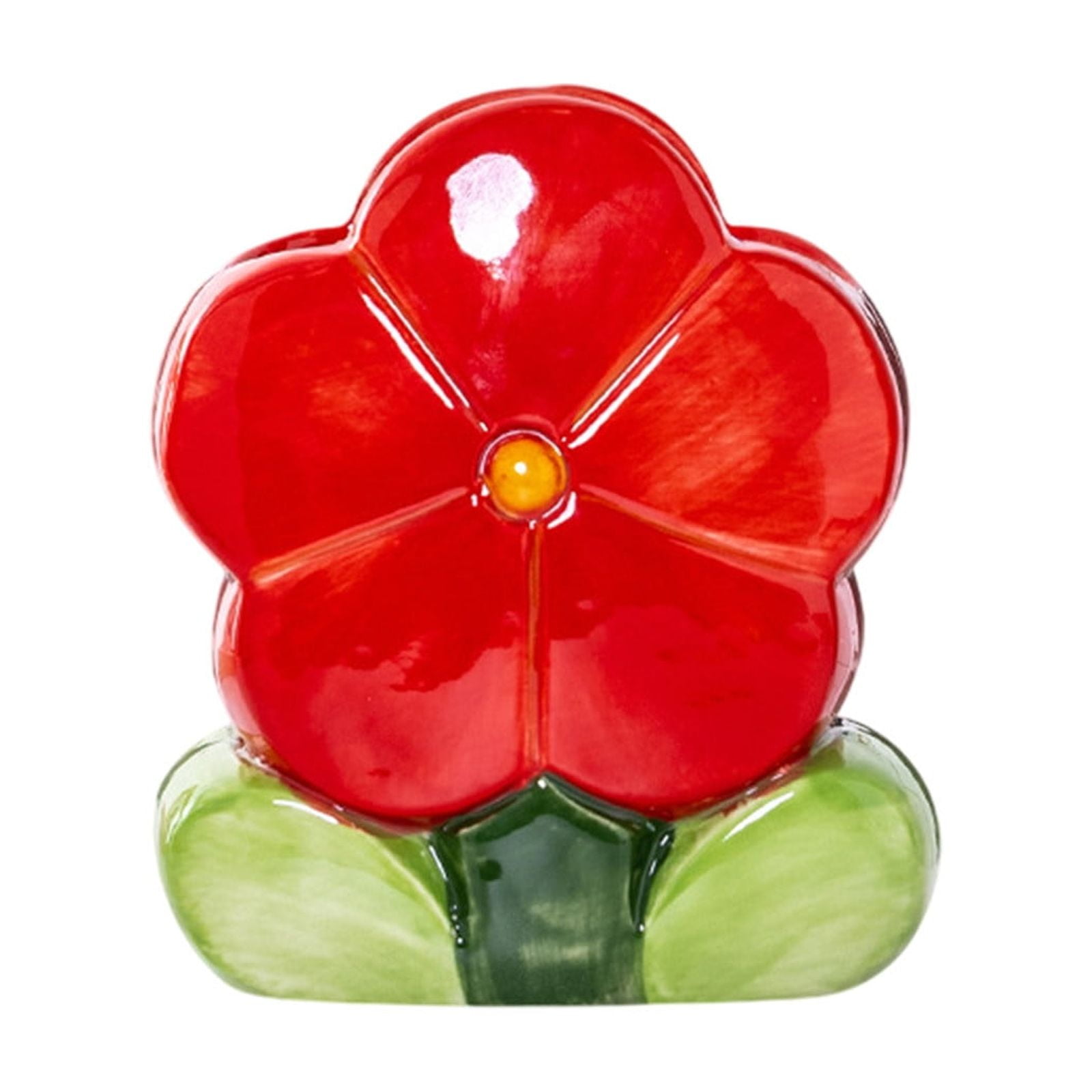 C-024 Red Exquisite Flower Ceramic Pen Pot With Wooden Accent Desktop ...