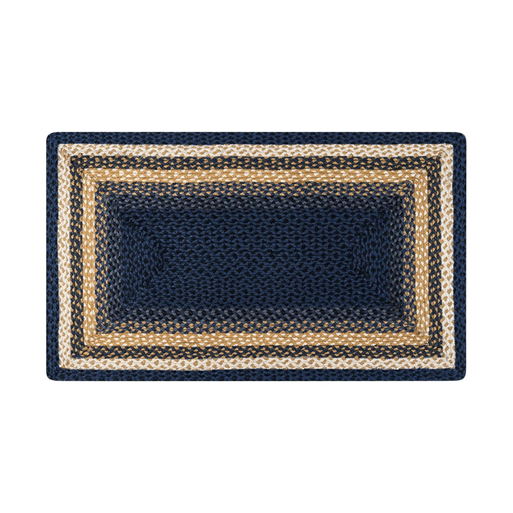 C-079 Light & Dark Blue, Mustard Braided Rug , Rectangle 27" x 45 ...