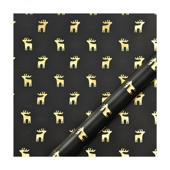 C 10Pcs Christmas Gift Wrap With Black Background, Gold Foil Print And ...