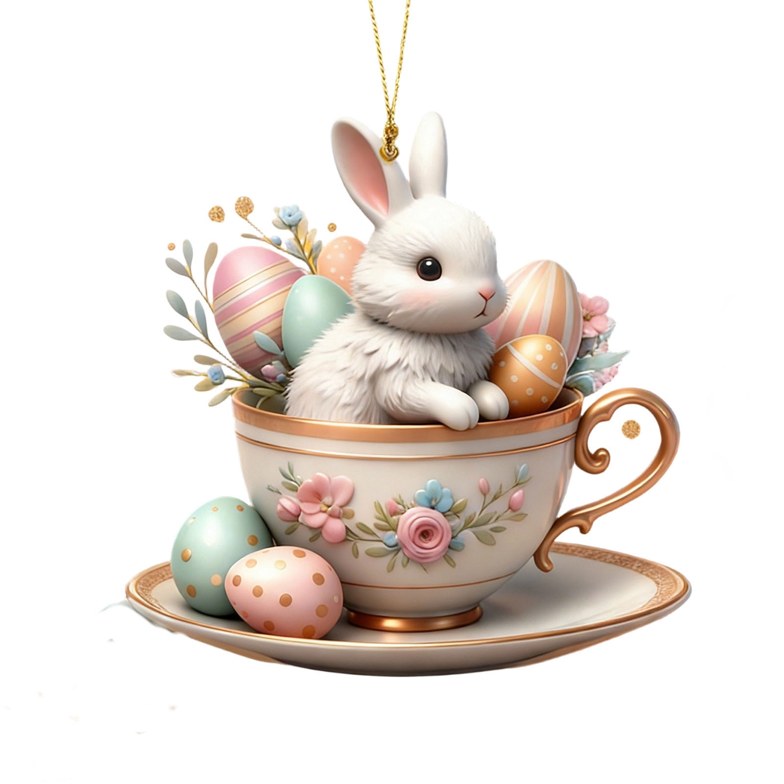 C 2D Acrylic Easter Bunny And Egg Hanging Pendant, Flat Ornament For ...