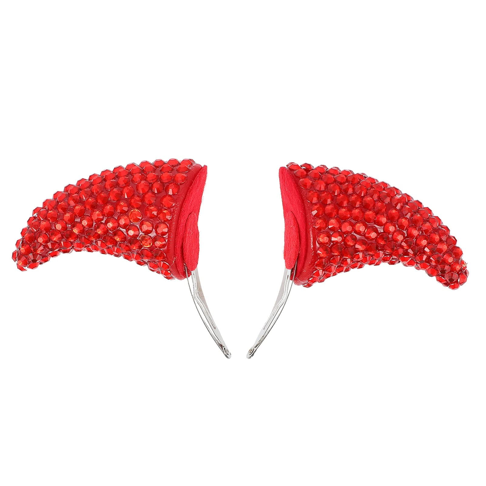 C 2pcs Devil Horns Hair Clips, Rhinestone Red Horn Hairpins Halloween ...