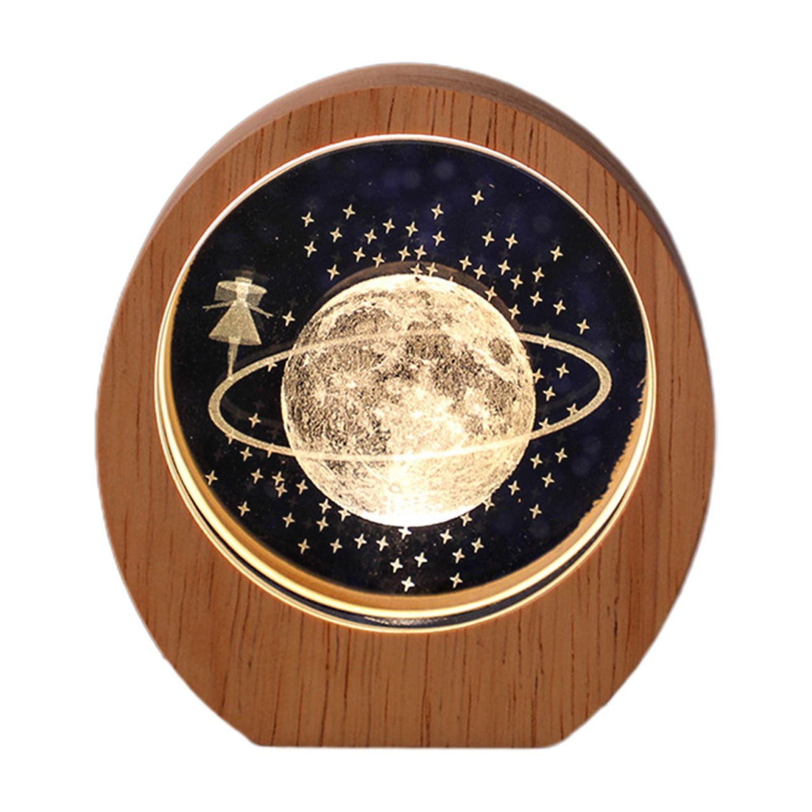 C 3D Carved Crystal Night Light With Wooden Base, Led Lighting, Art ...