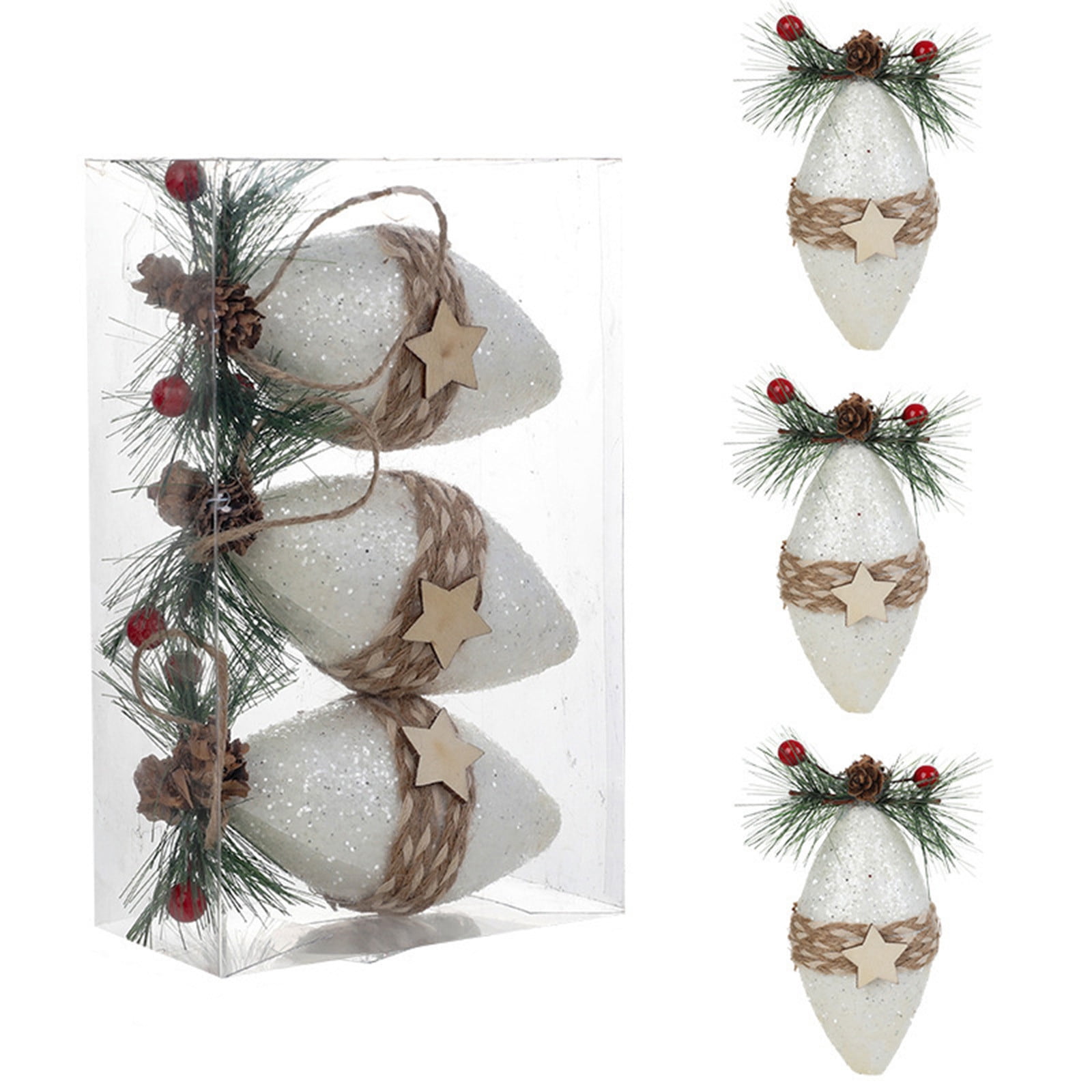 C 3Pcs Burlap Pine Needle Pinecone Foam Ball Christmas Ornaments 3.15 ...